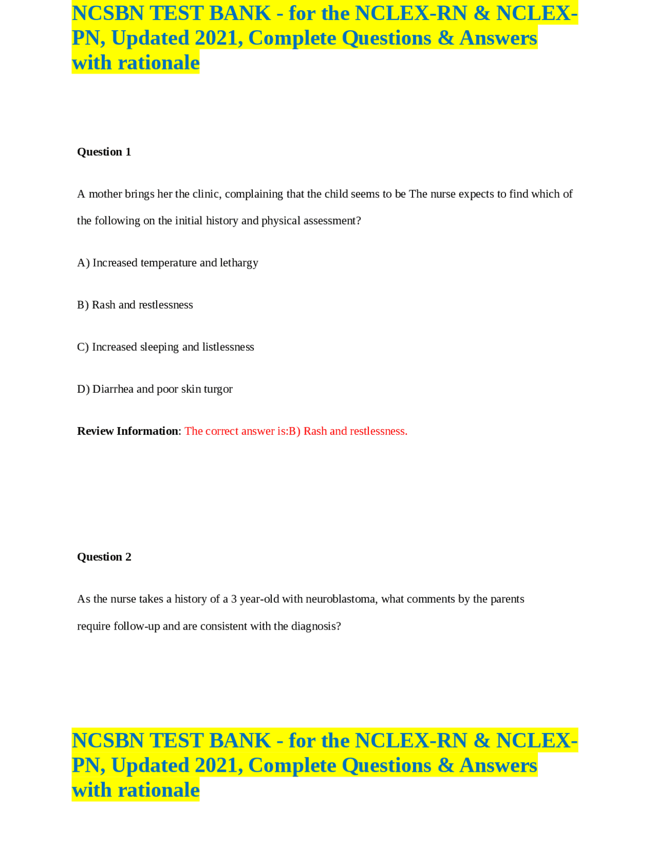 NCSBN TEST BANK - for the NCLEX-RN & NCLEX-PN, Updated 2021, Complete ...