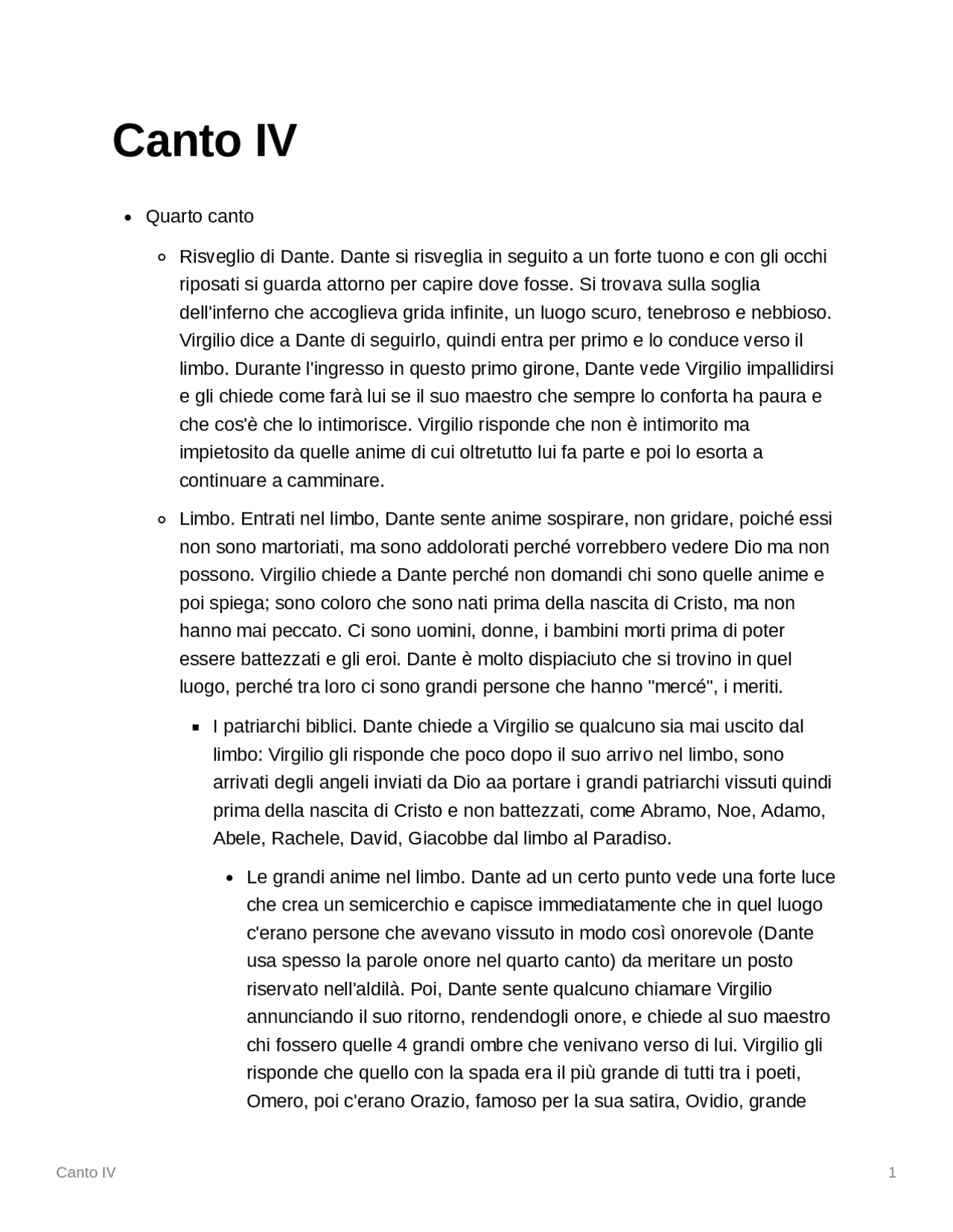 Canto IV Inferno Divina Commedia | Study notes Italian - Docsity