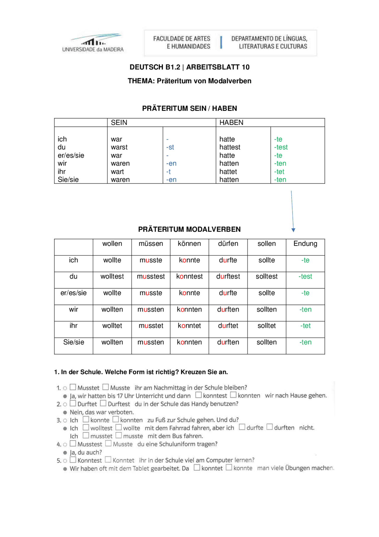 Präteritum von Modalverben - Docsity