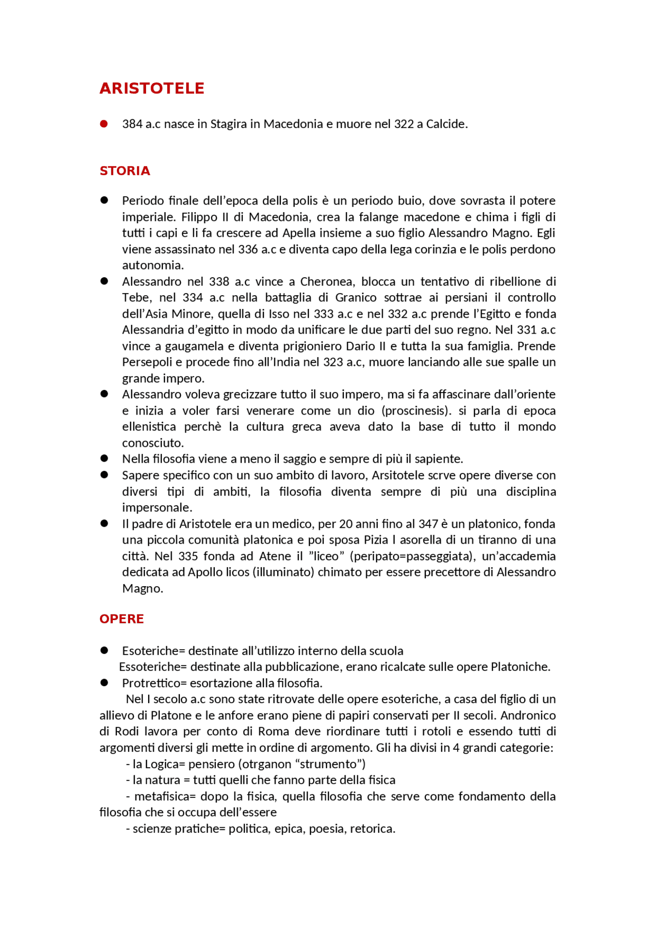 Aristotele Appunti Semplificati Appunti Di Filosofia Docsity
