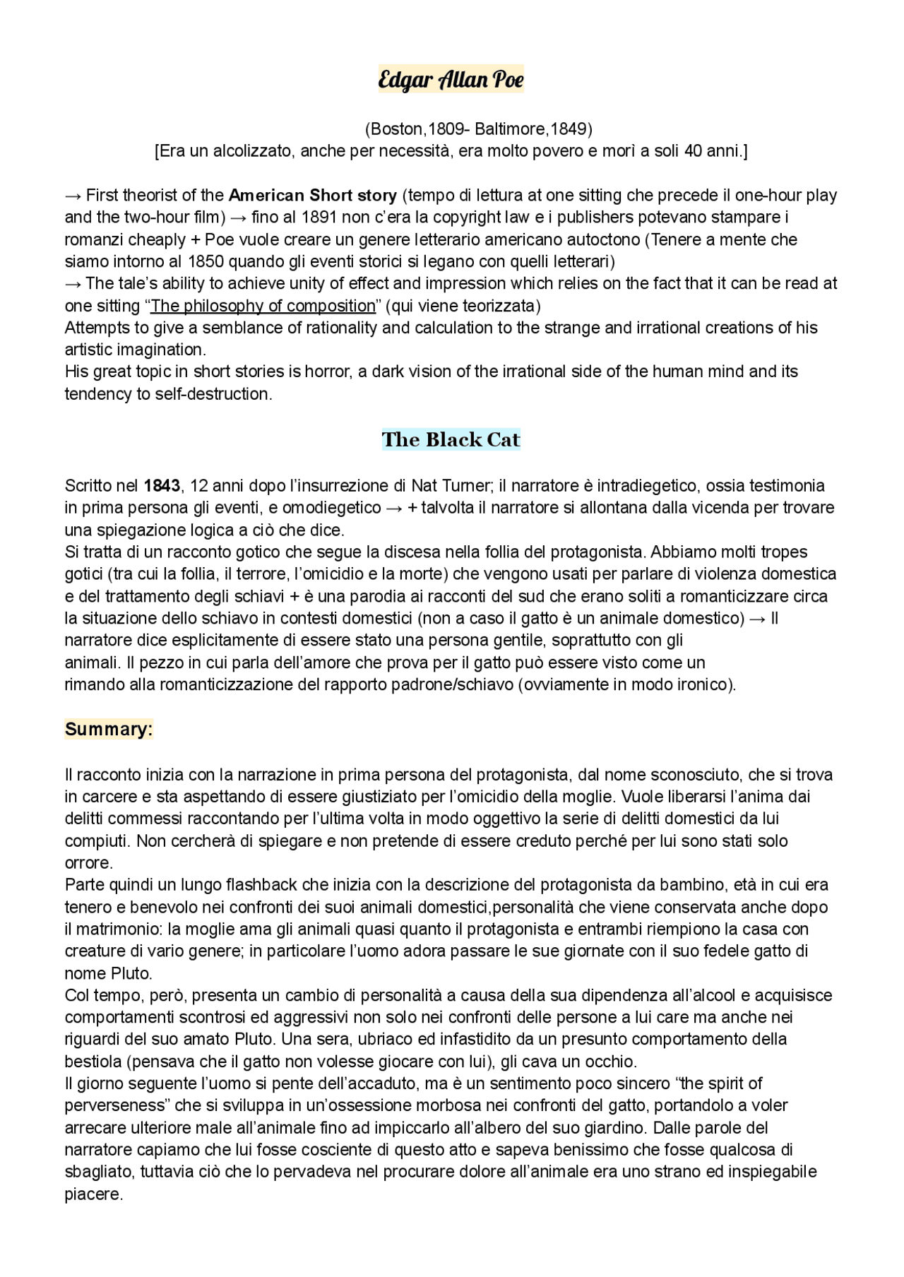 Analisi The Black Cat- Edgar Allan Poe | Appunti di Letteratura ...