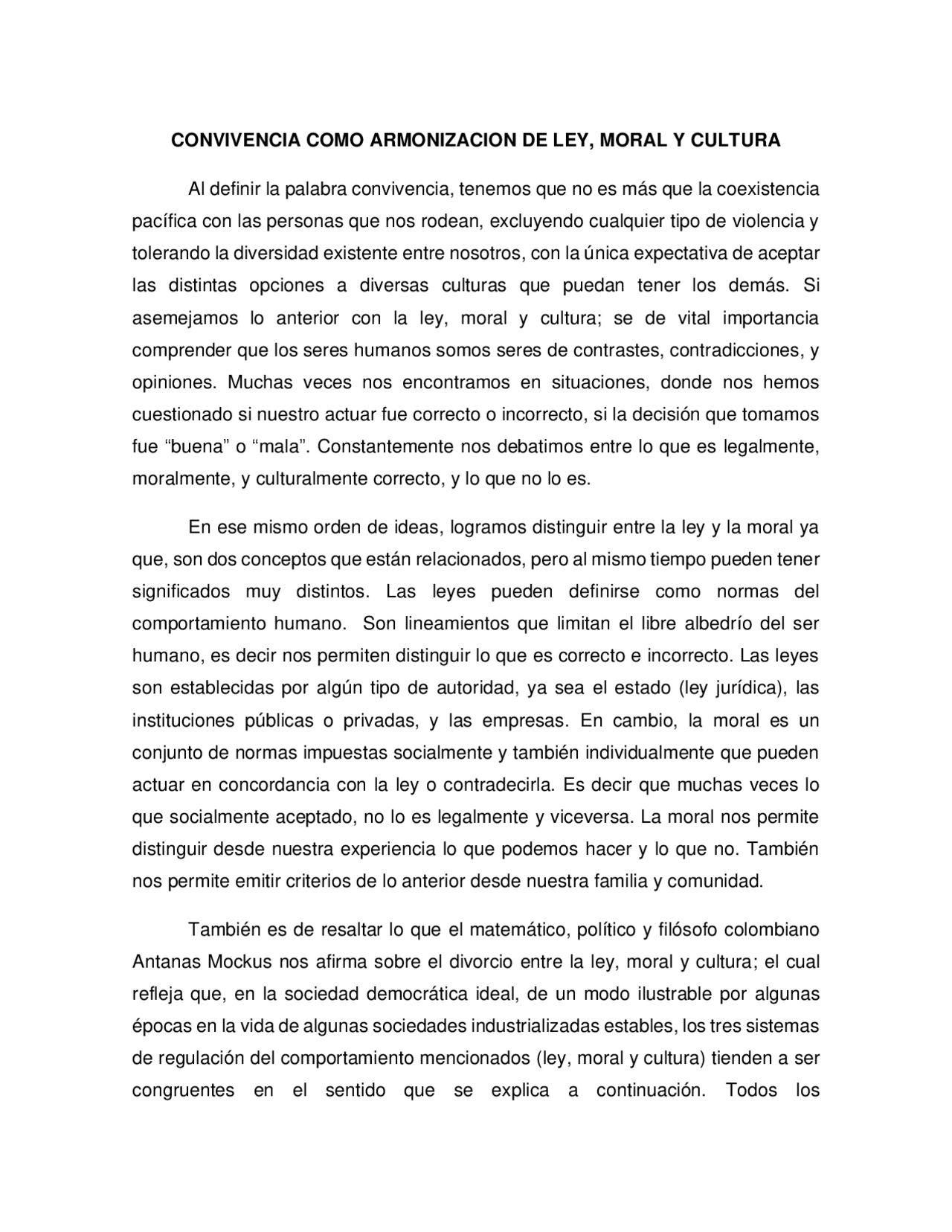 La convivencia asociada con la cultura | Apuntes de Ética | Docsity