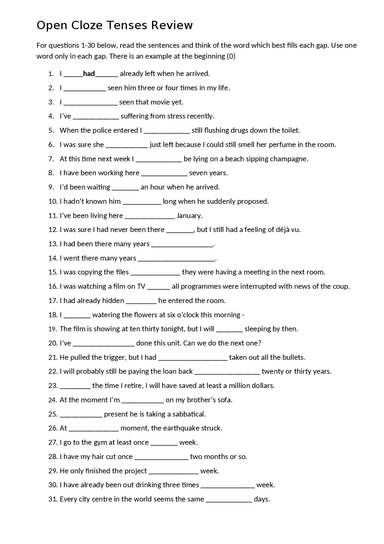 Open close tense review - Docsity