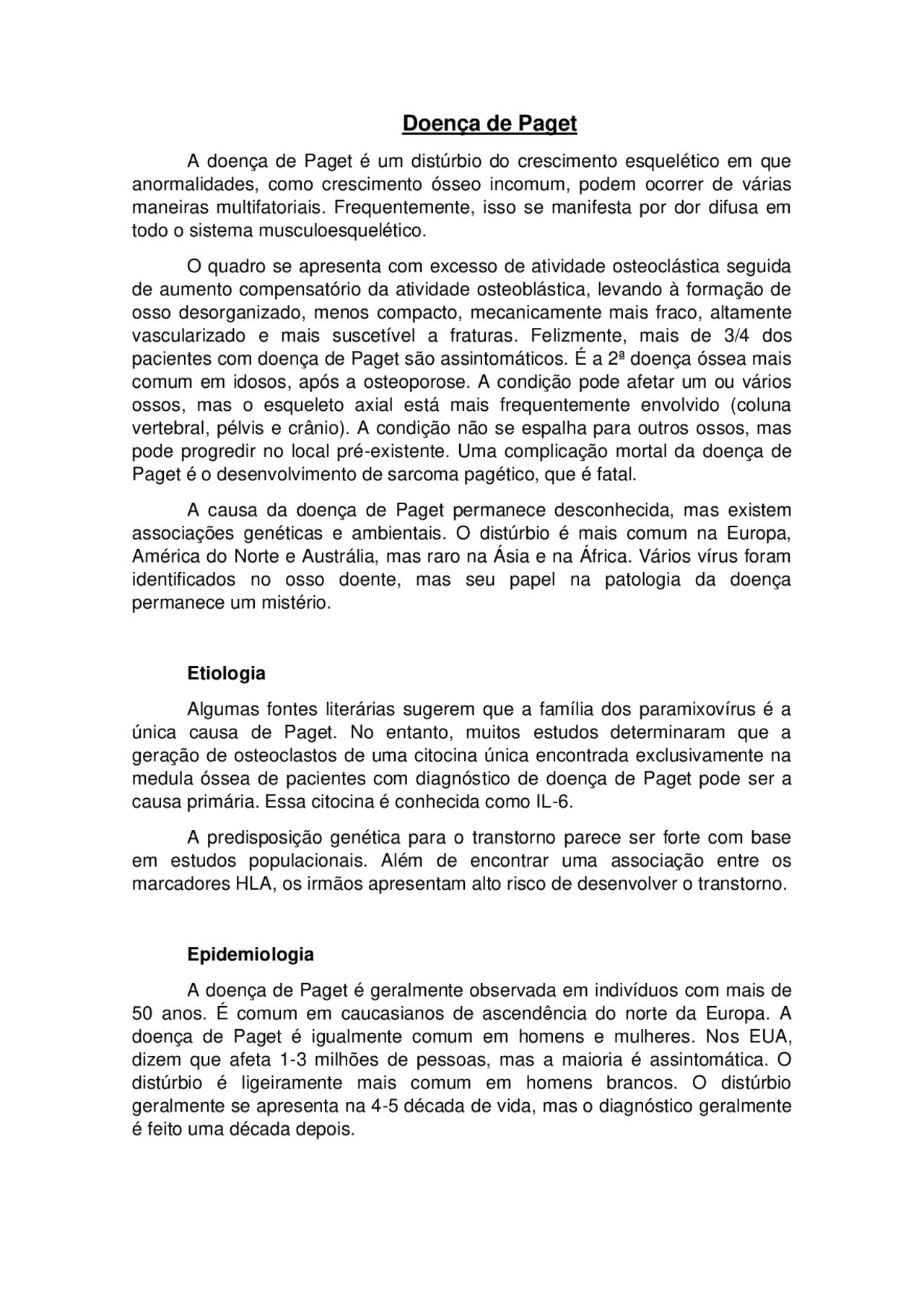 Doença de Paget | Traduções Endocrinologia | Docsity