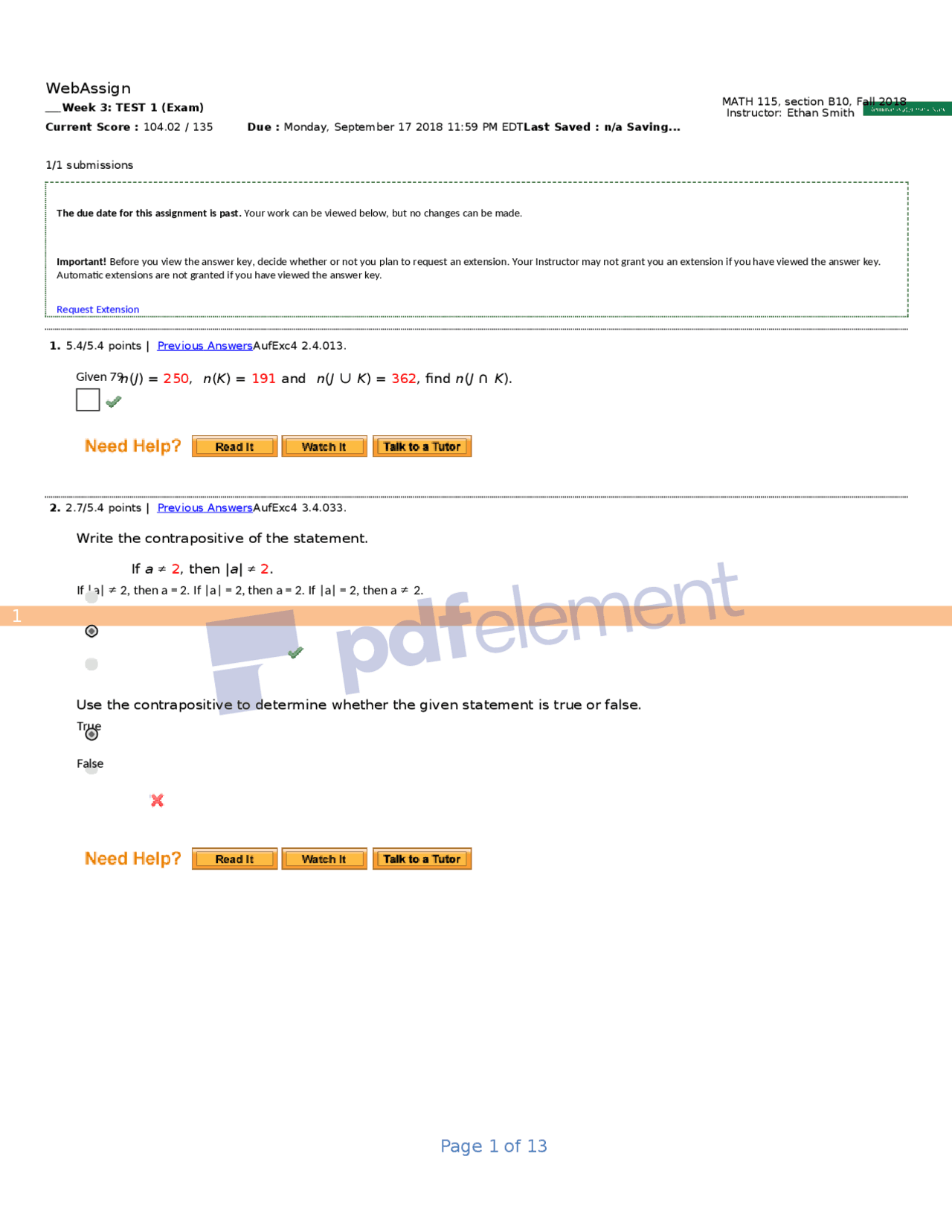 Math 115 Week 3 Test 1 Questions And Answers Liberty University Docsity