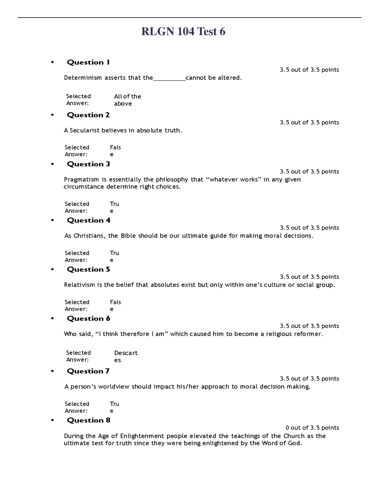 RLGN 104 Test 6 (3 Versions) / RLGN 104 Test 6 / RLGN 104 Quiz 6 ...