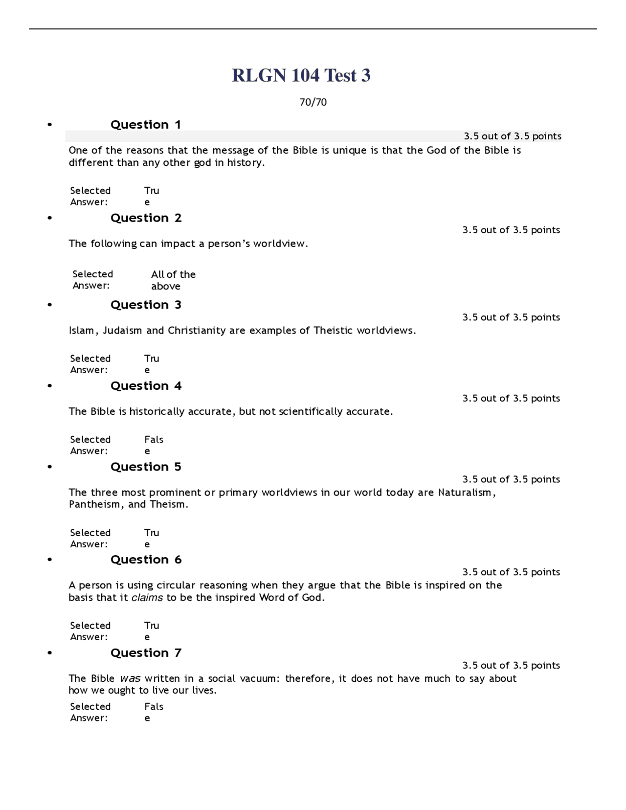 RLGN 104 Test 3 (3 Versions) / RLGN104 Test 3 / RLGN 104 Quiz 3 (Latest ...