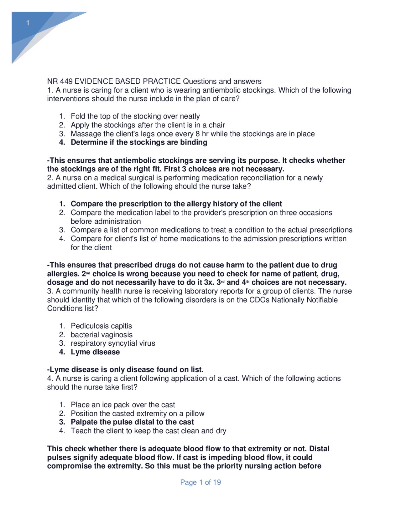 NR 449 EVIDENCE BASED PRACTICE Questions and answers.pdf - Docsity