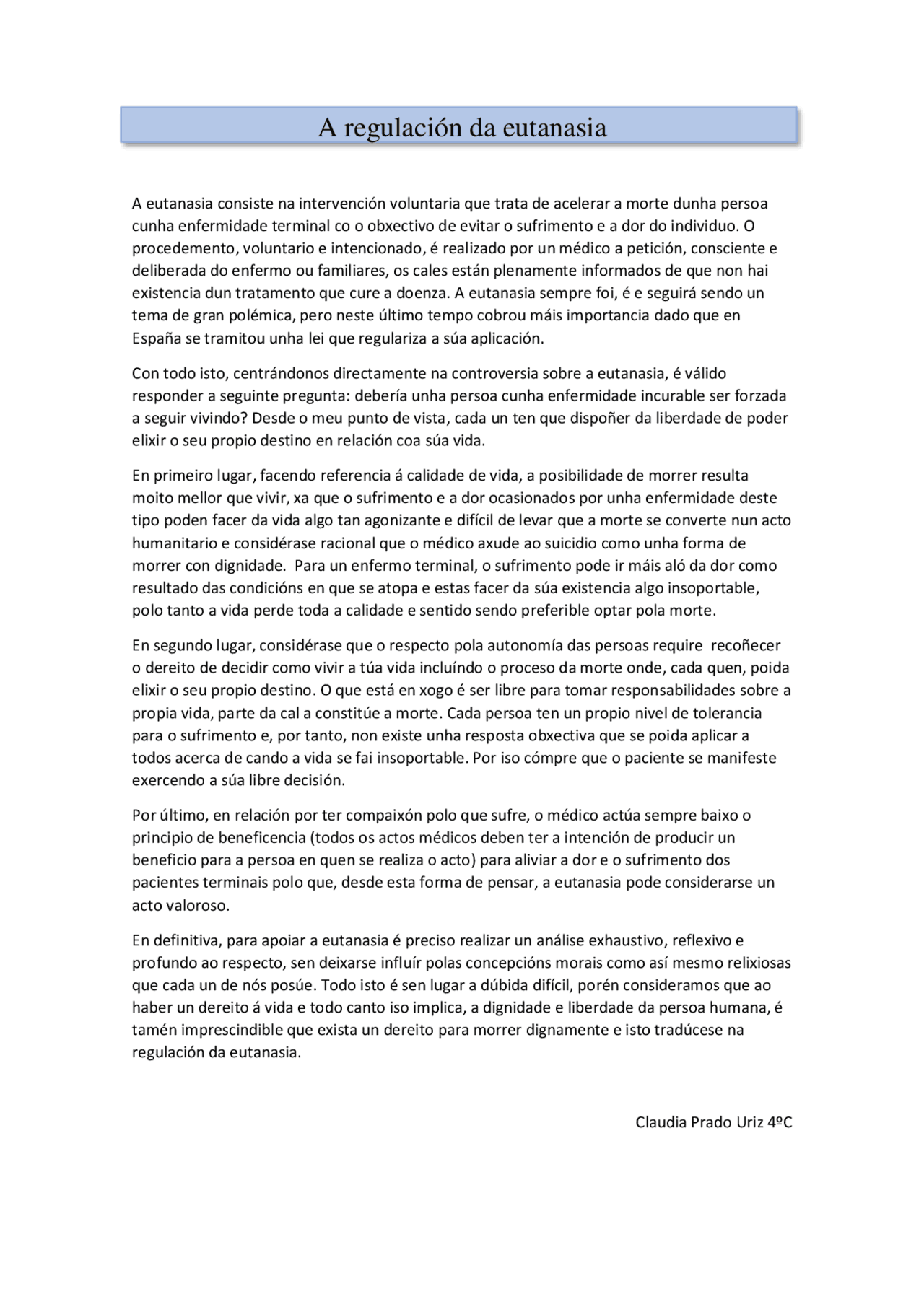 Texto Argumentativo Sobre La Eutanasia Exercices De Gallego Docsity