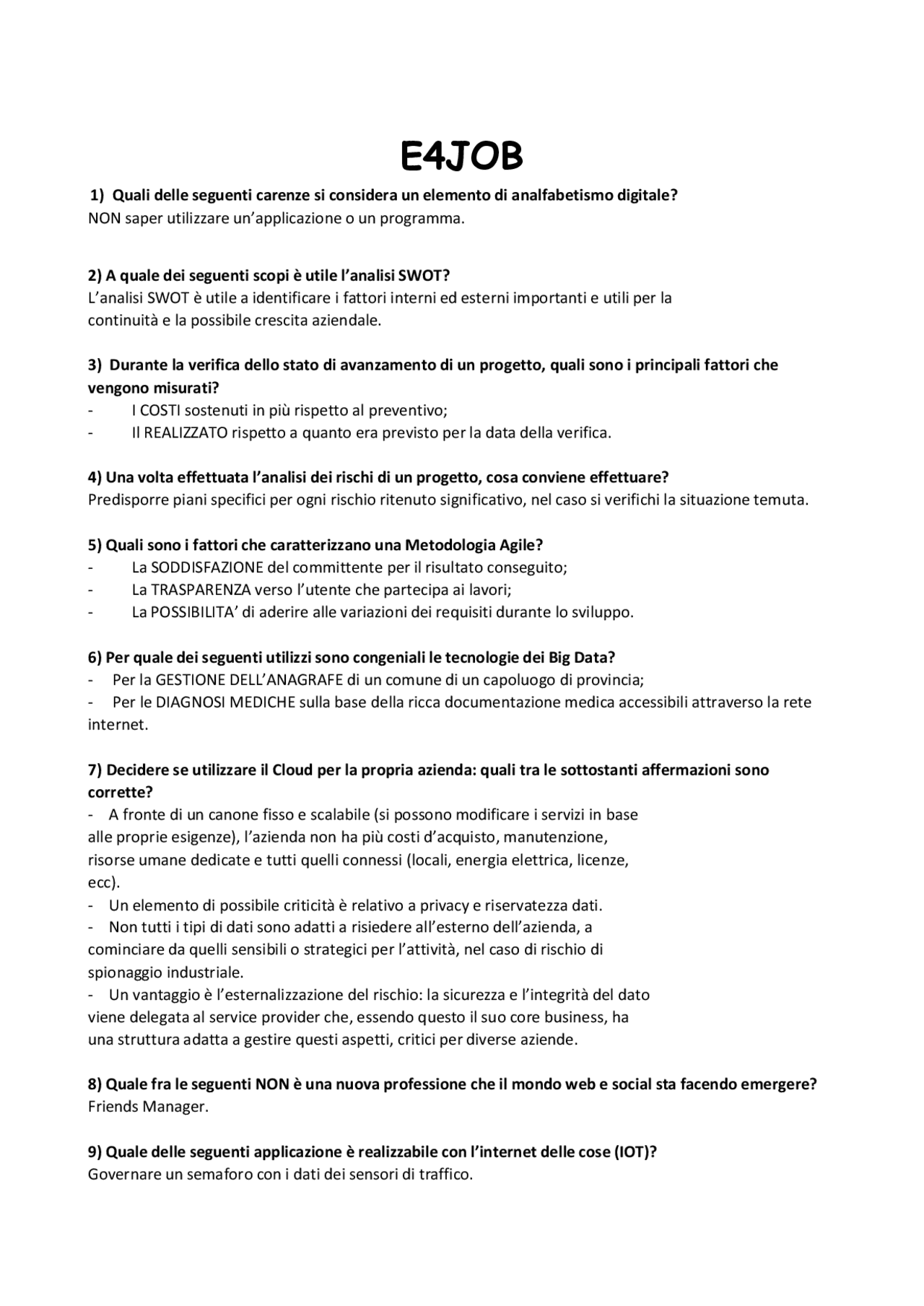 Domande Esame Informatica E4job Docsity