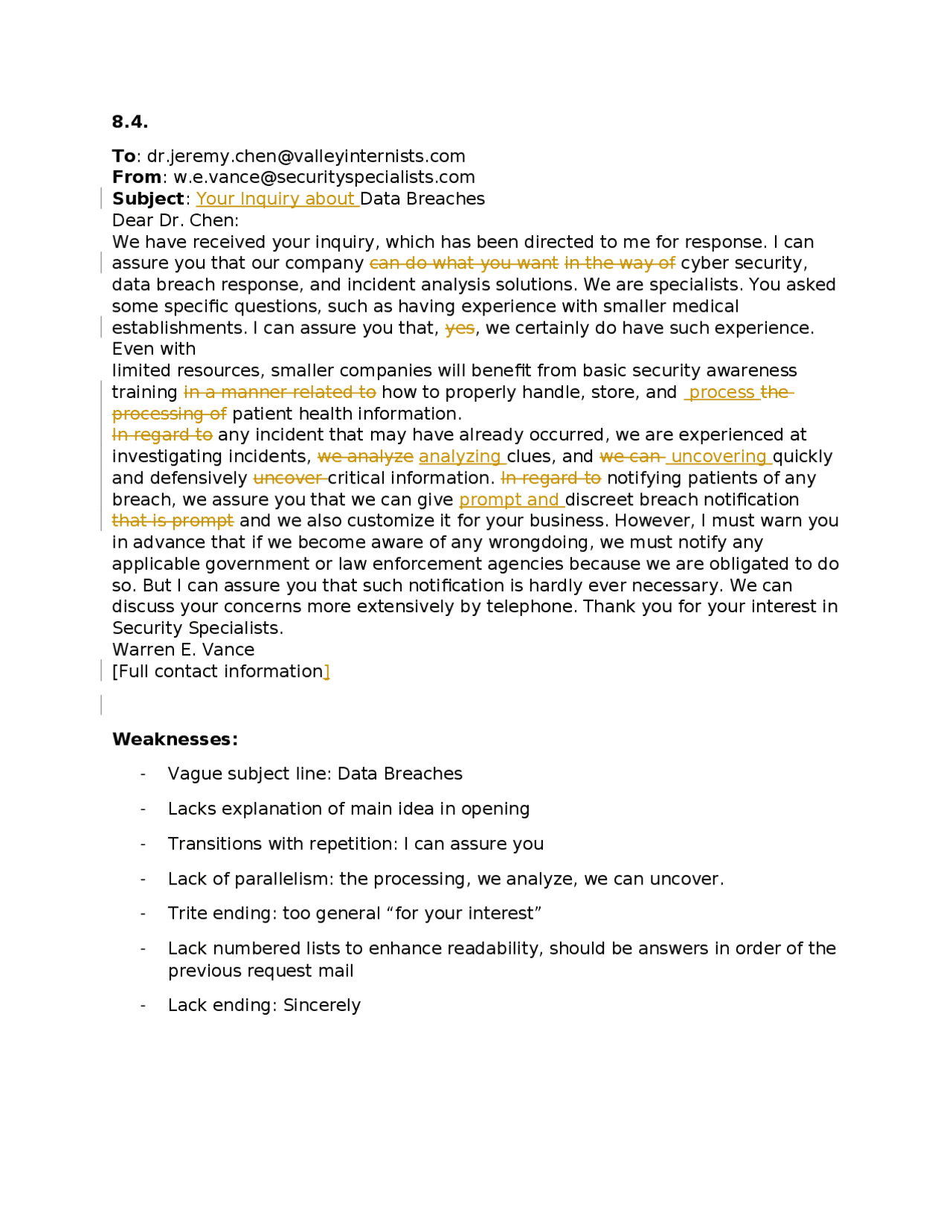 Exercise For Business Communication Chapter 8 Docsity