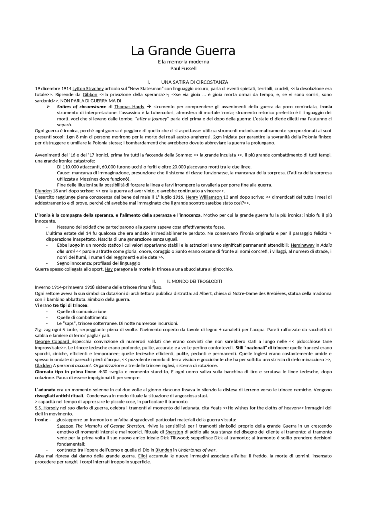 Riassunto La Grande Guerra Docsity