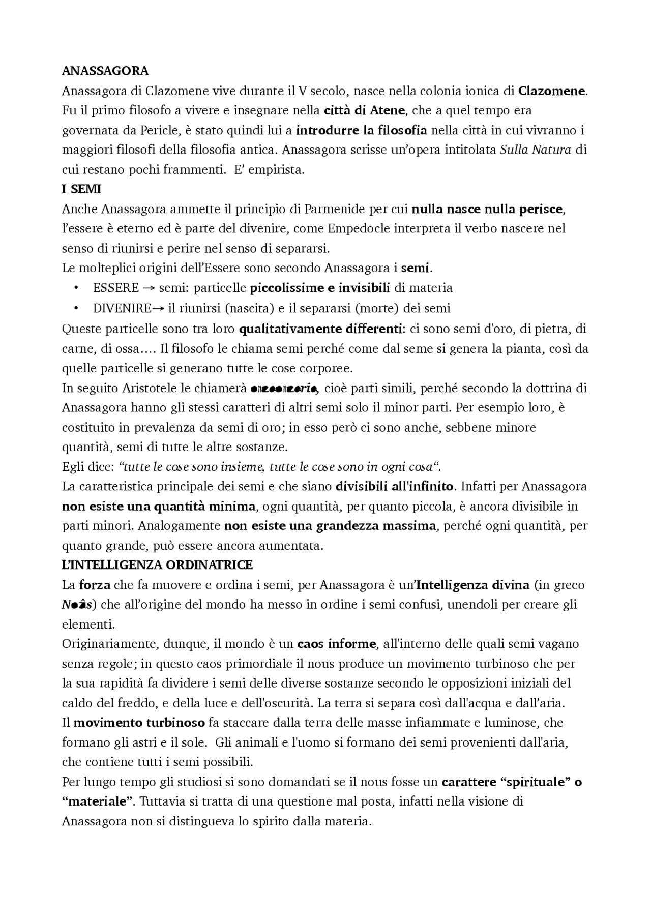 Filosofia Anassagora Dispensa Docsity