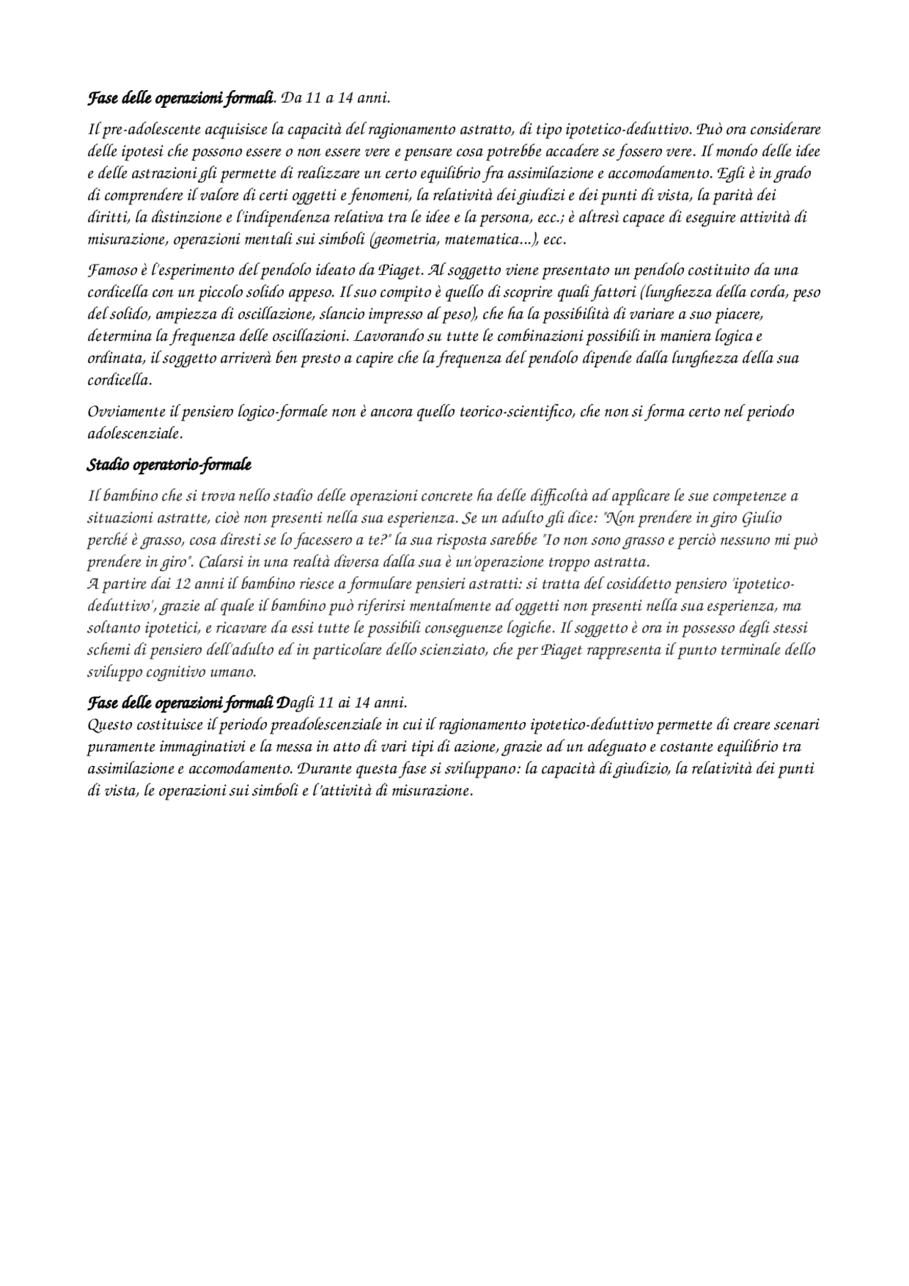 Appunti Piaget Fasi Delle Operazioni Formali Docsity