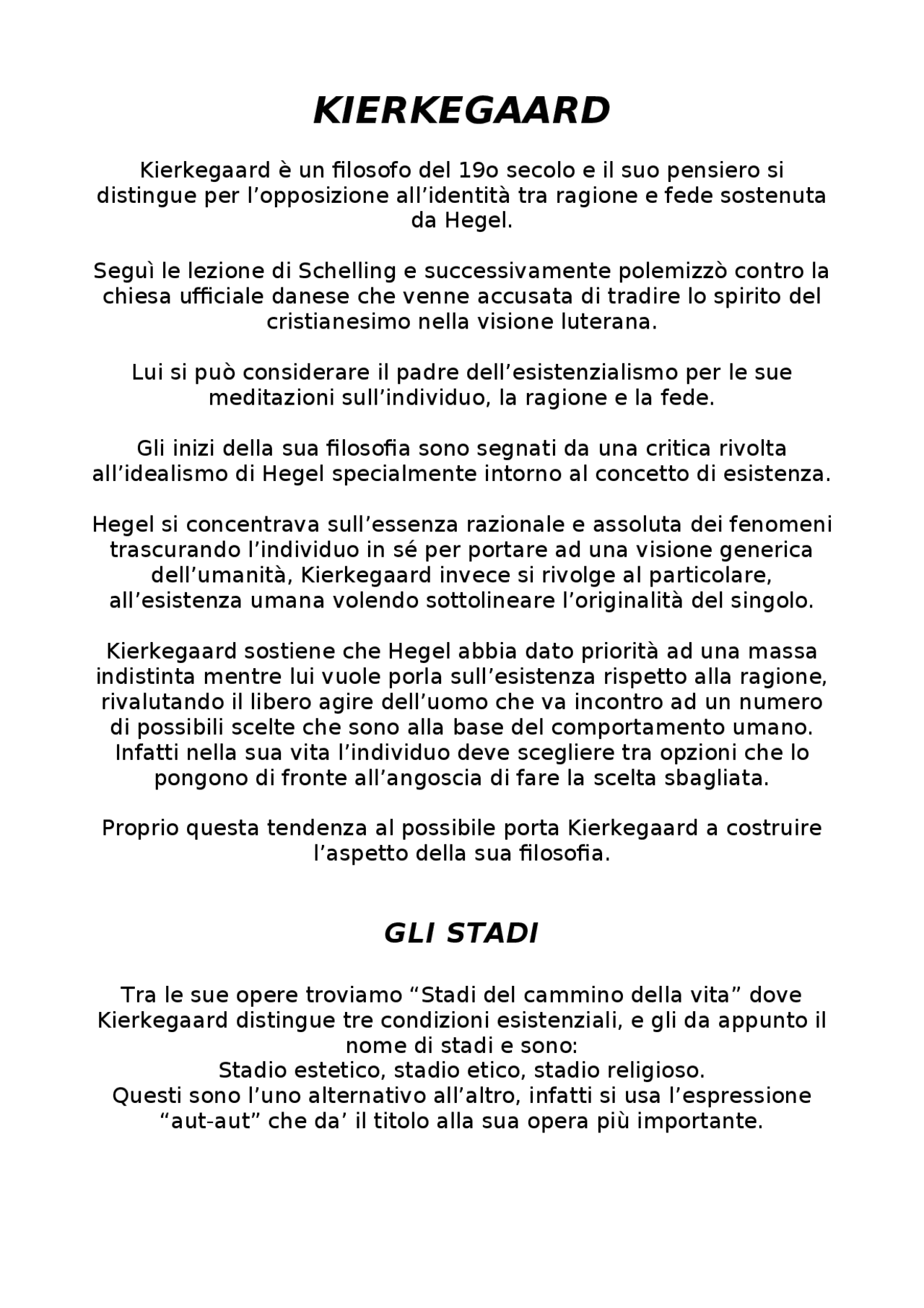 Kierkegaard Riassunto Docsity