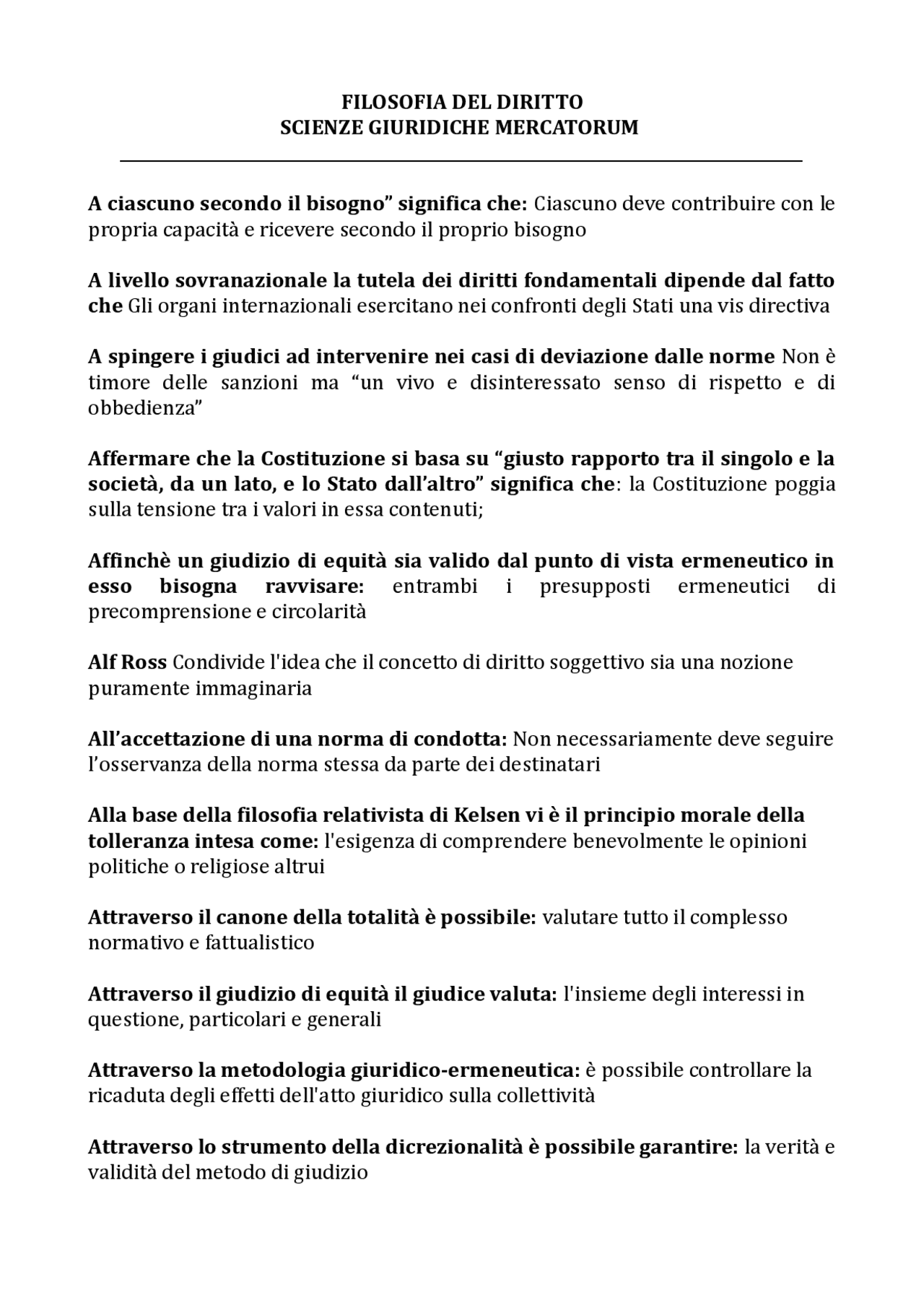 Test Desame Mercatorum Prove Desame Di Filosofia Del Diritto Docsity