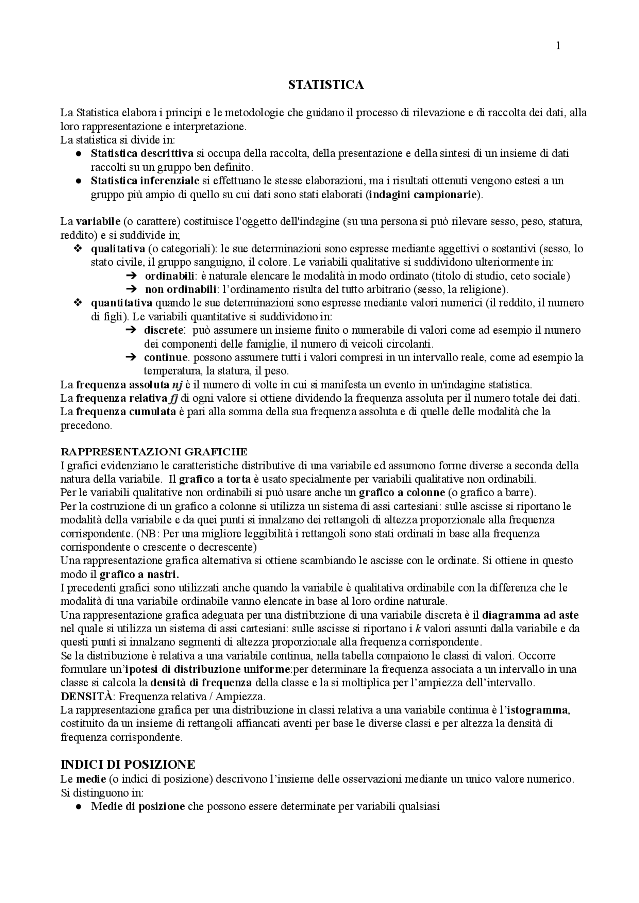 Appunti Statistica Naddeo Stefania Dispense Di Statistica Docsity