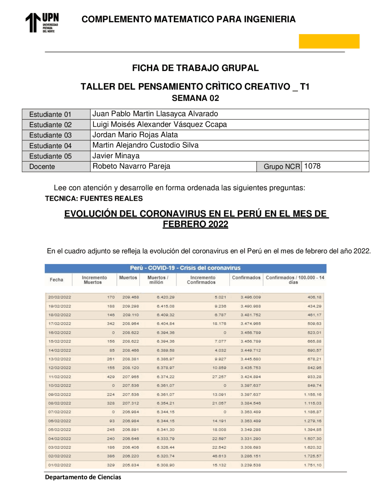 Trabajo Grupal Complemento Matemático Docsity