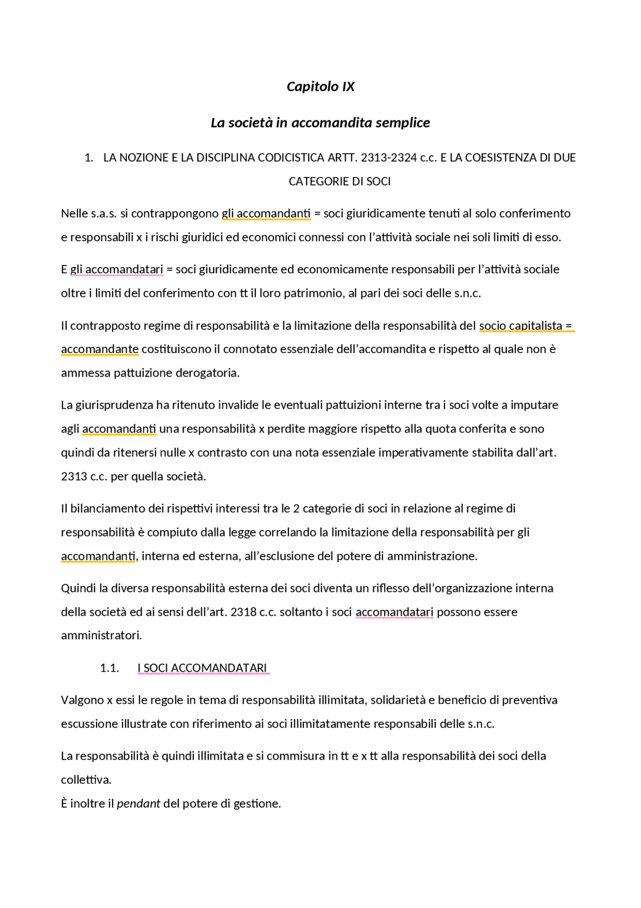 La Società In Accomandita Semplice Docsity