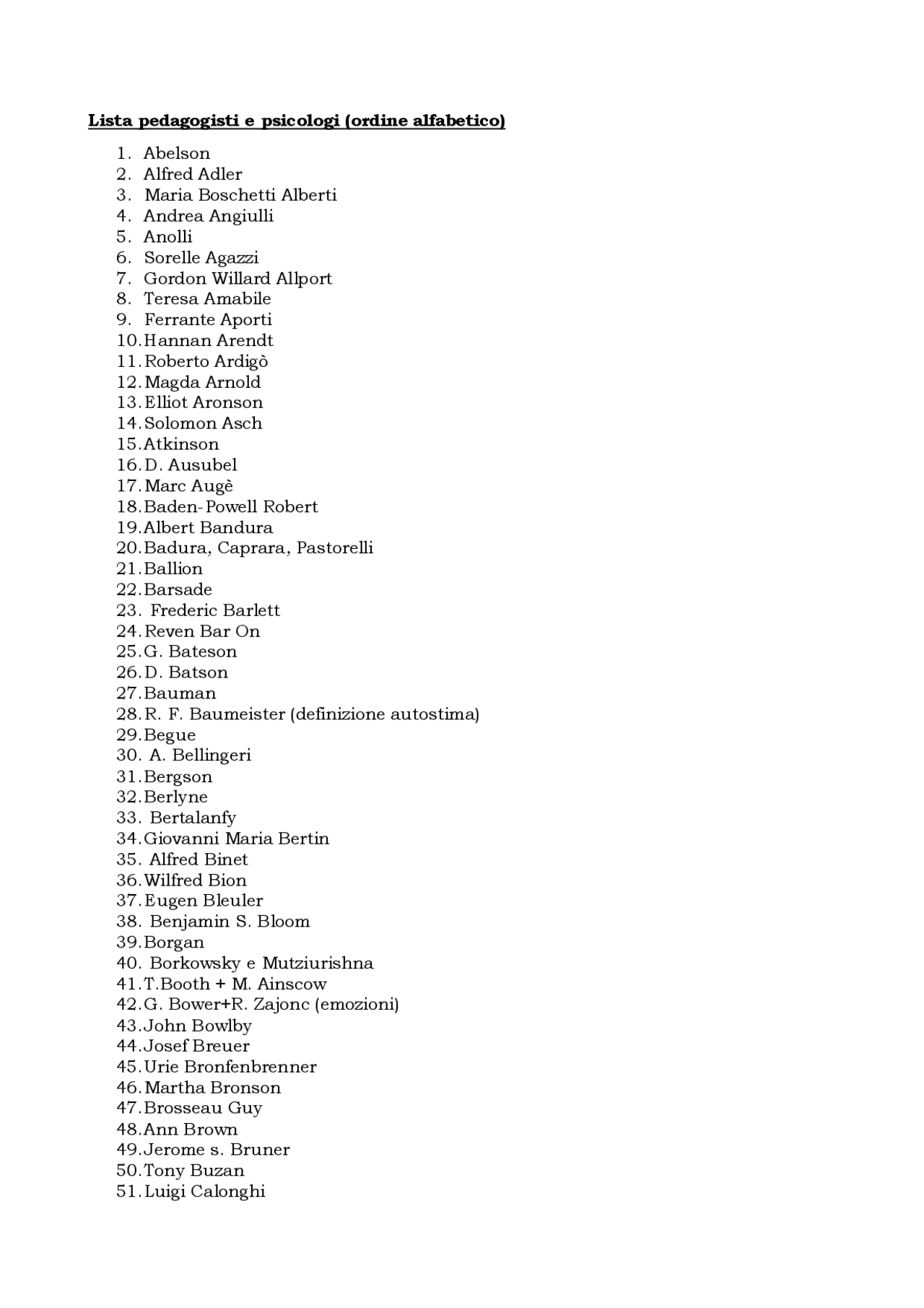 Elenco psicologi e pedagogisti - Docsity