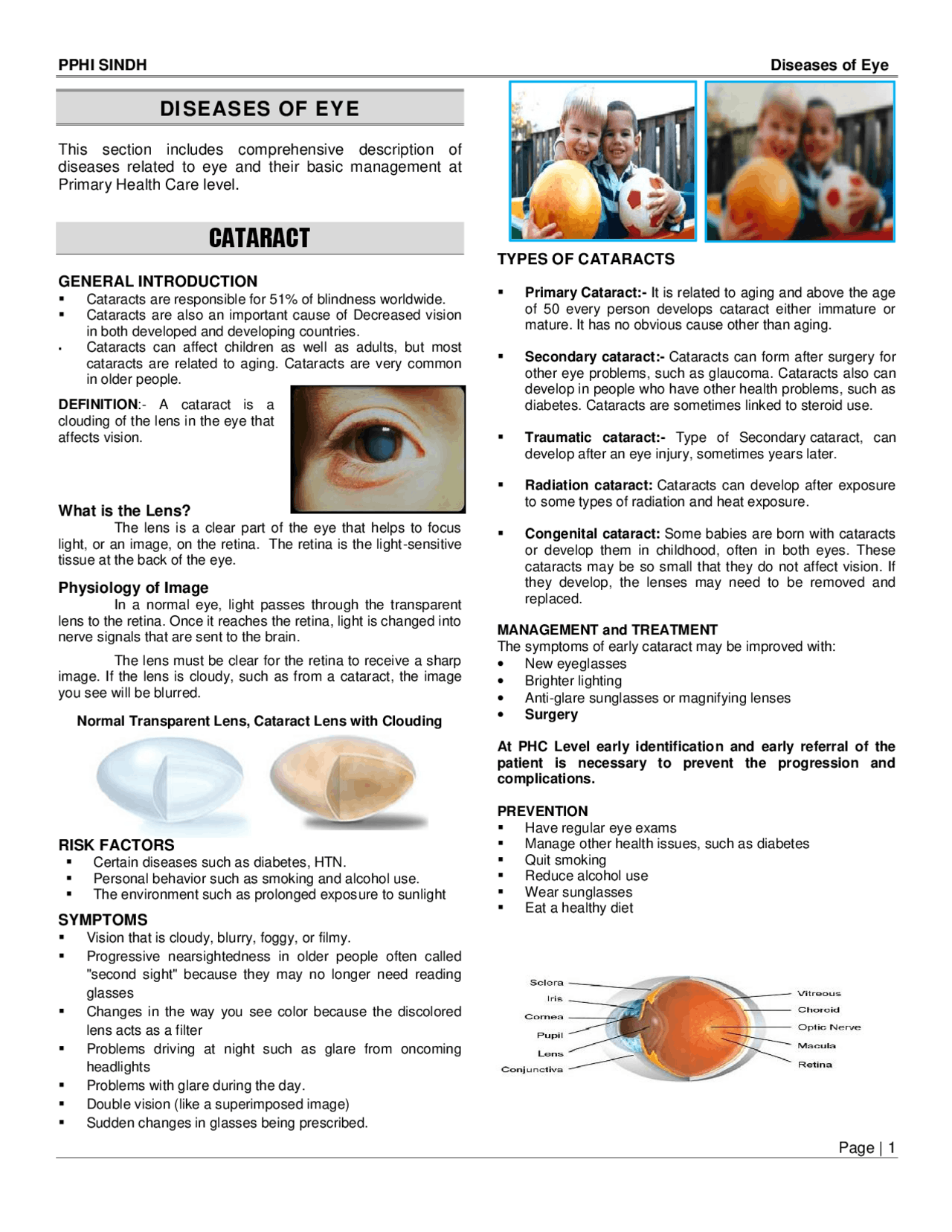 Eye Diseases at Primary Level - Docsity