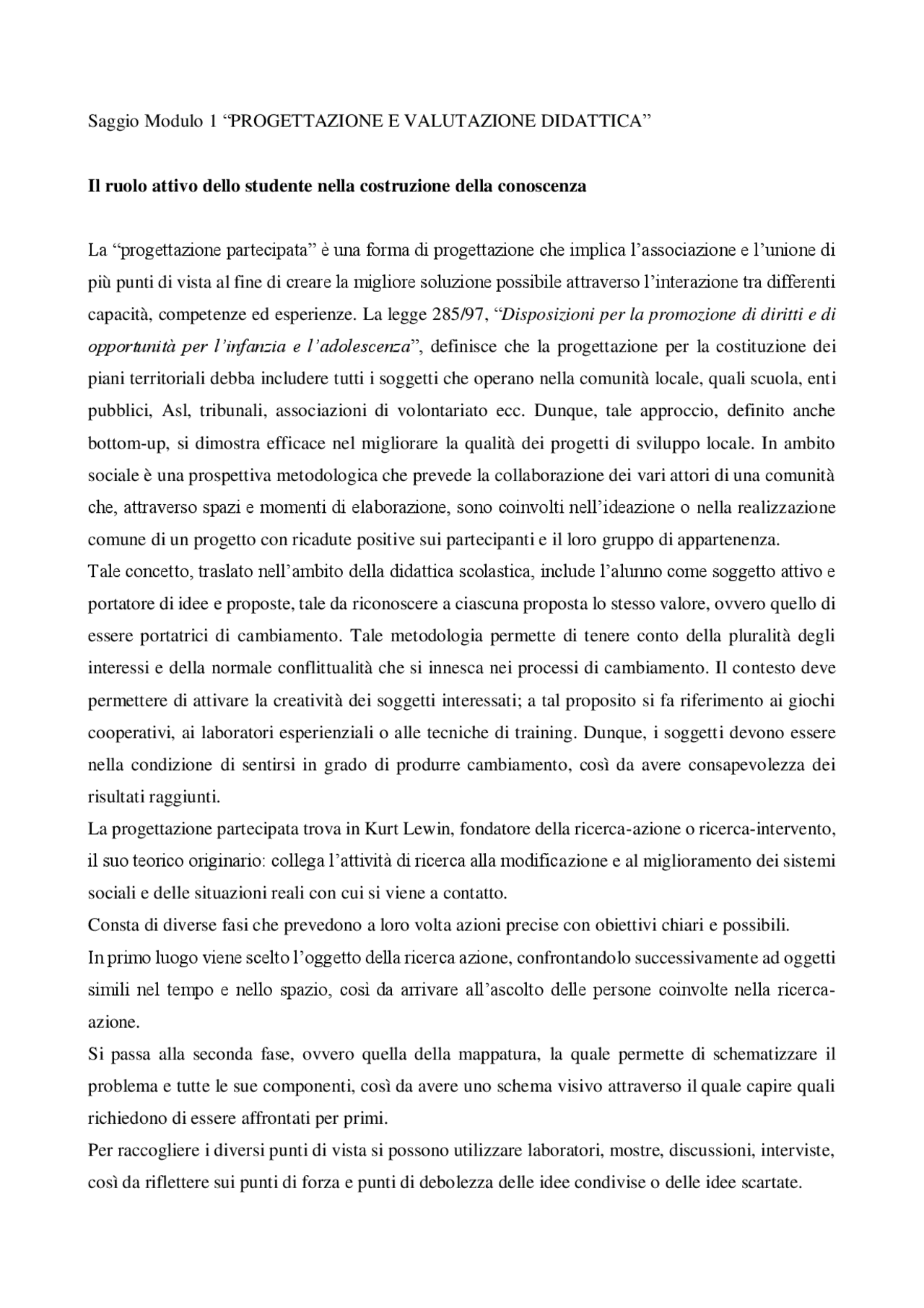 Saggio Breve Modulo 1 Progettazione E Valutazione Didattica Tesine