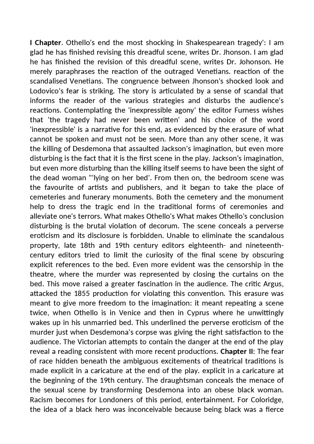 Unproper Beds: Race, Adultery, and the hideous in Othello - Docsity