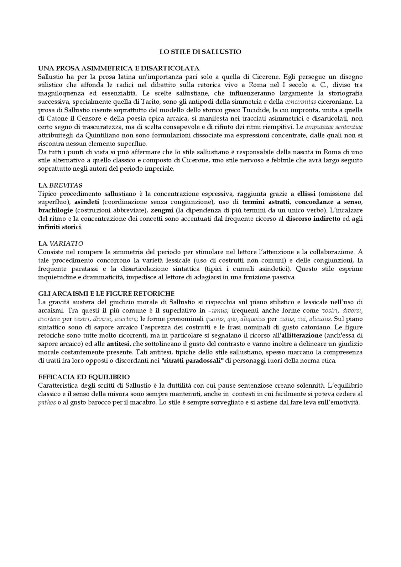 Sallustio Introduzione E Stile Docsity