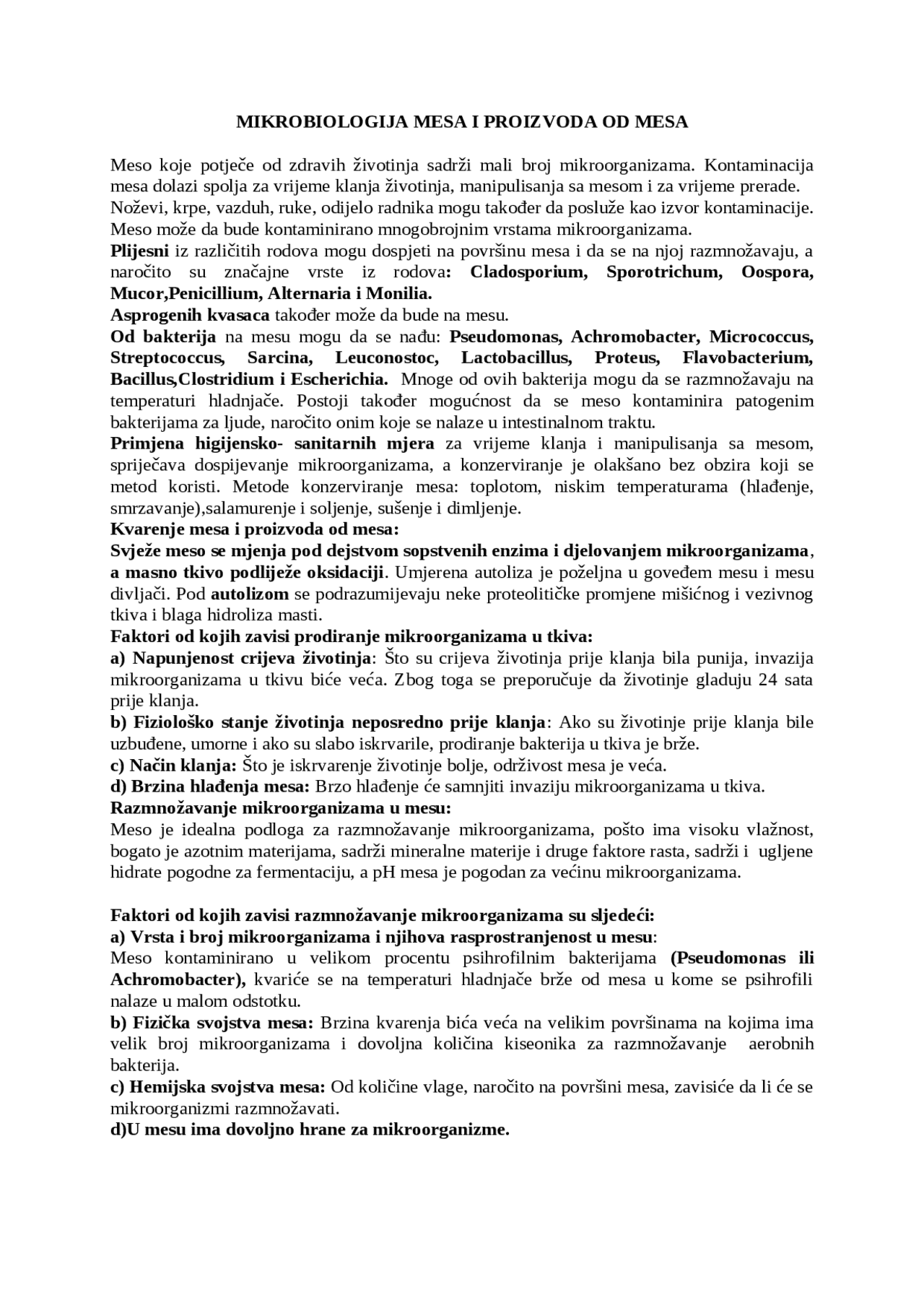 Mikrobiologija Mesa I Proizvoda Skripte Predlog Mikrobiologija Docsity