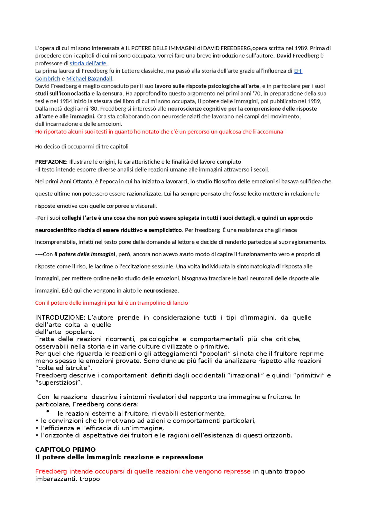 David Freedberg, Il potere delle immagini ( Prefazione, Cap 1-13-14 ...