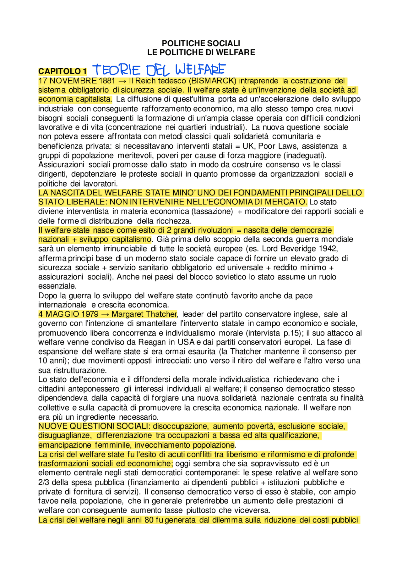 Riassunto Politiche Di Welfare Docsity