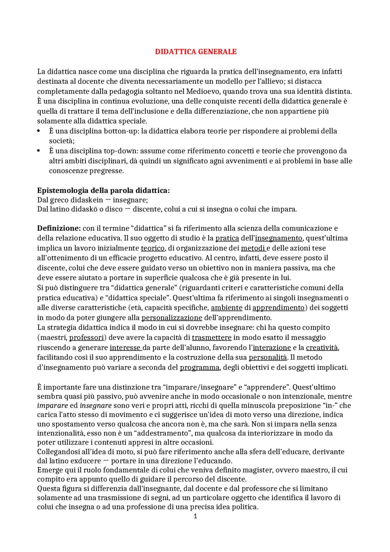 Riassunti Di Didattica Generale Con Appunti Docsity