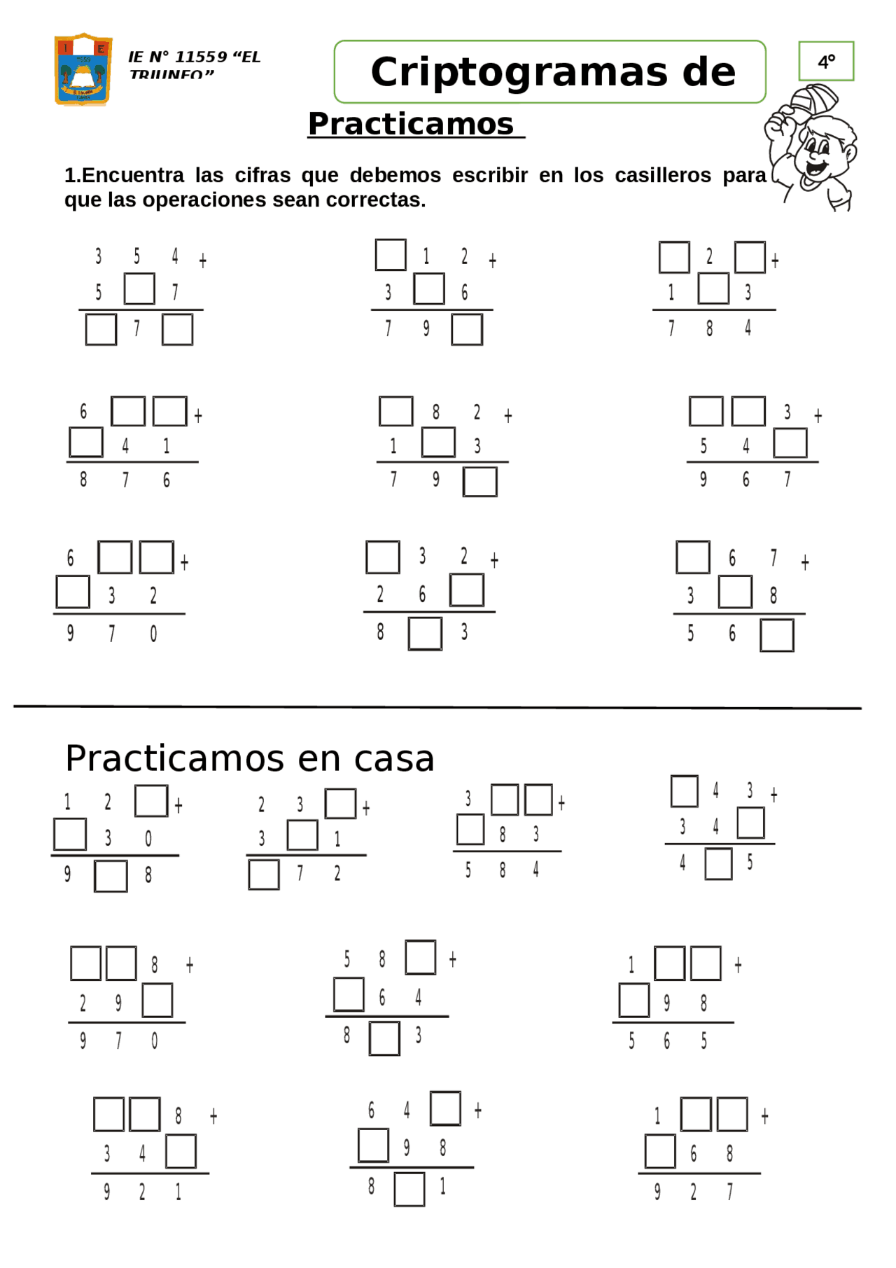 CRIPTOGRAMAS ADITIVOS | Guías, Proyectos, Investigaciones de Matemáticas - Docsity