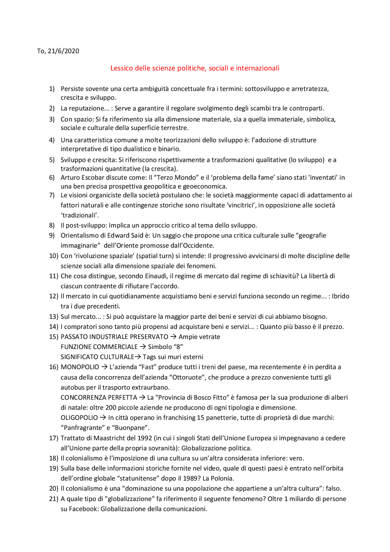 Domande E Risposte Esame Lessico Delle Scienze Politiche Prove D