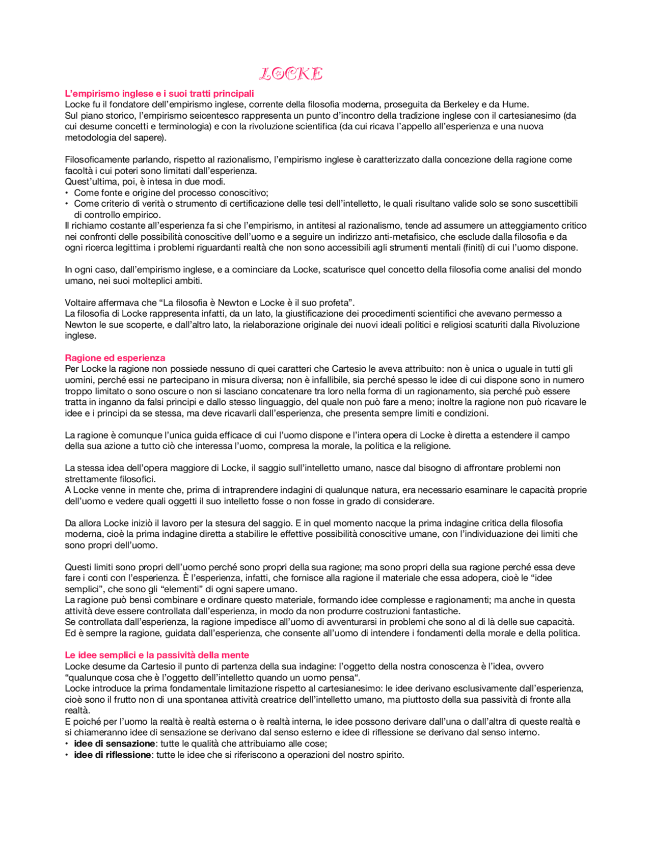 Sintesi Del Filosofo Locke Docsity