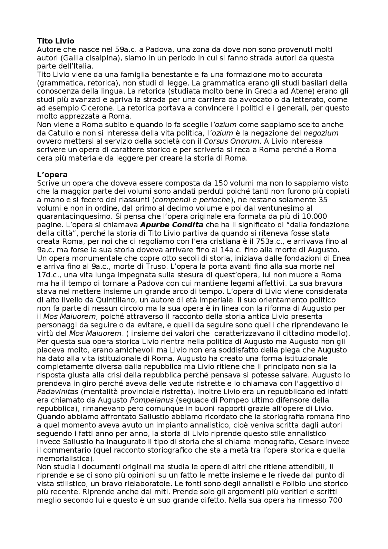 Tito Livio Letteratura Latina Docsity