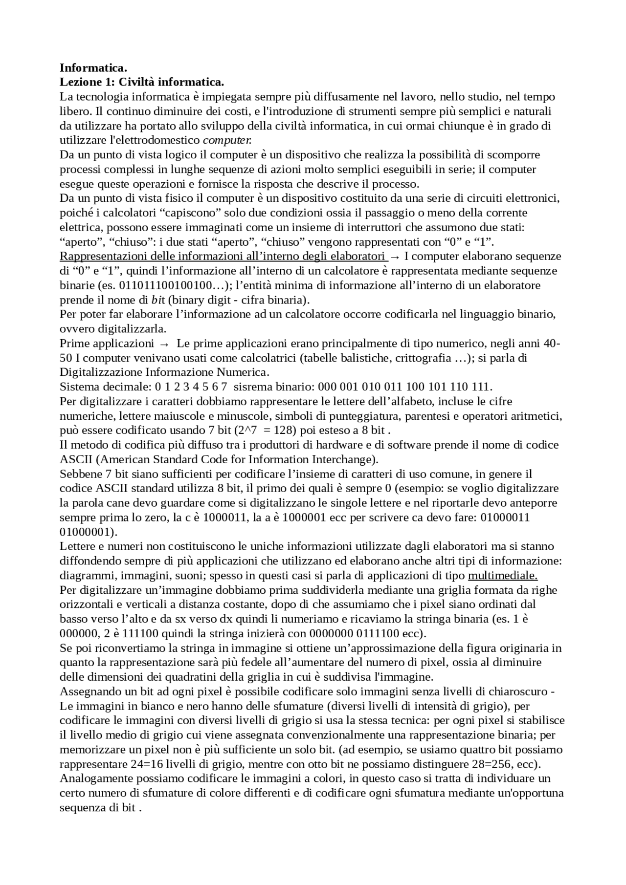 Riassunto Informatica Docsity