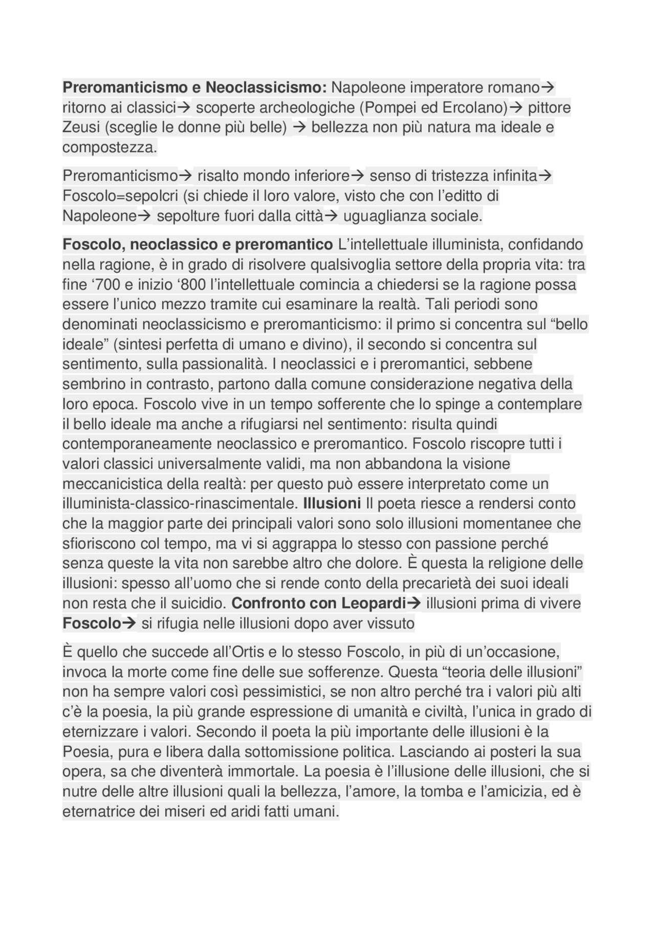 Appunti Su Foscolo E Le Sue Opere Docsity