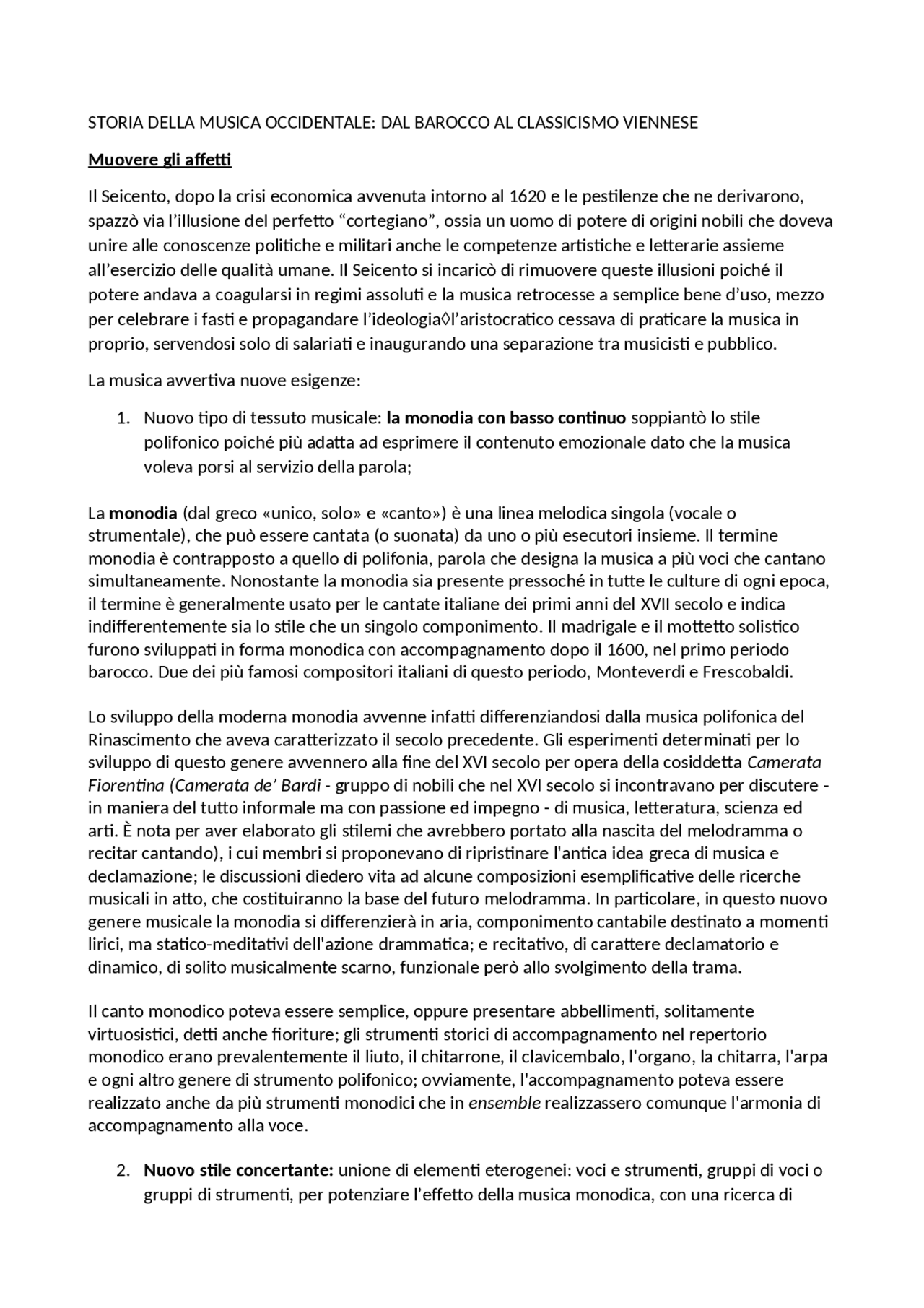 Riassunto - Storia della musica occidentale vol.2: Dal Barocco al Classicismo viennese ...