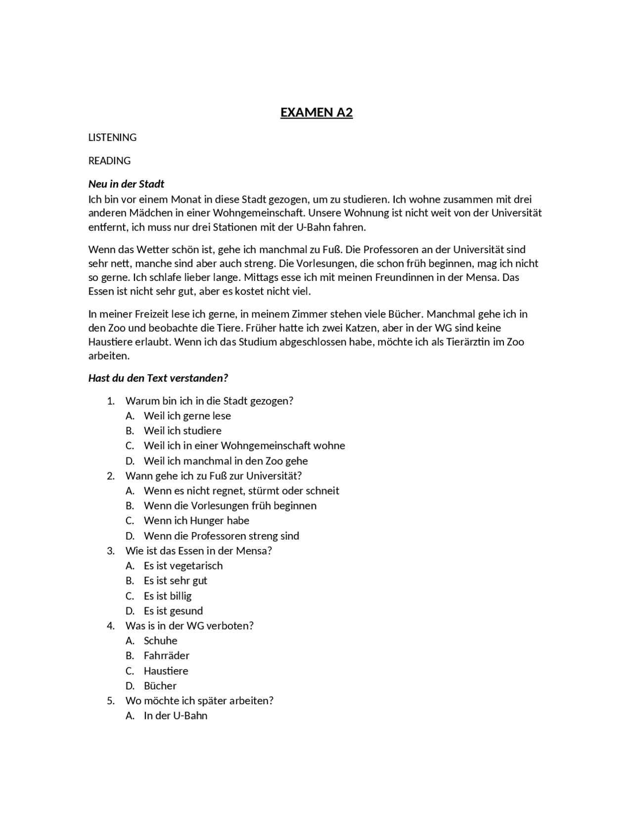 Examen Alemán II 2021 - Docsity