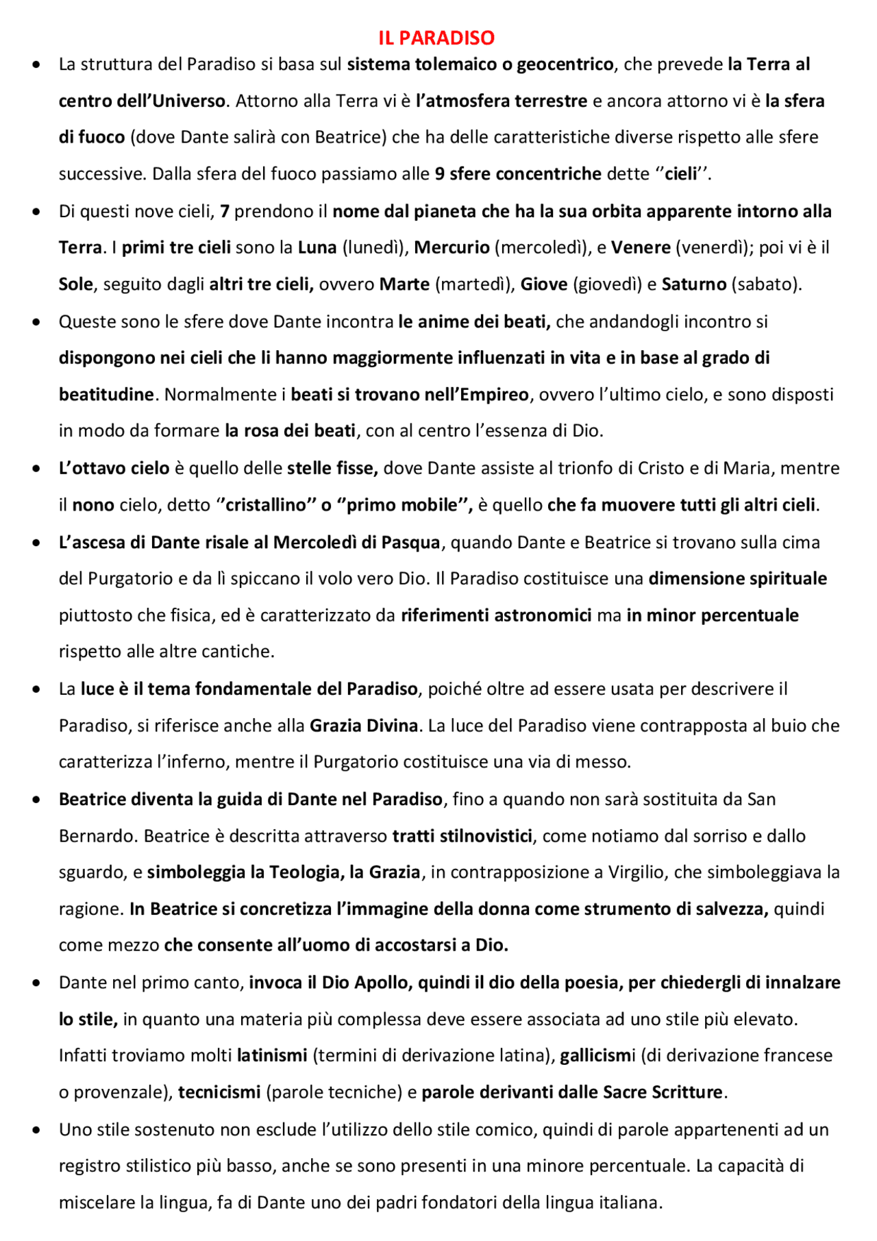 Divina Commedia Paradiso Riassunto Docsity