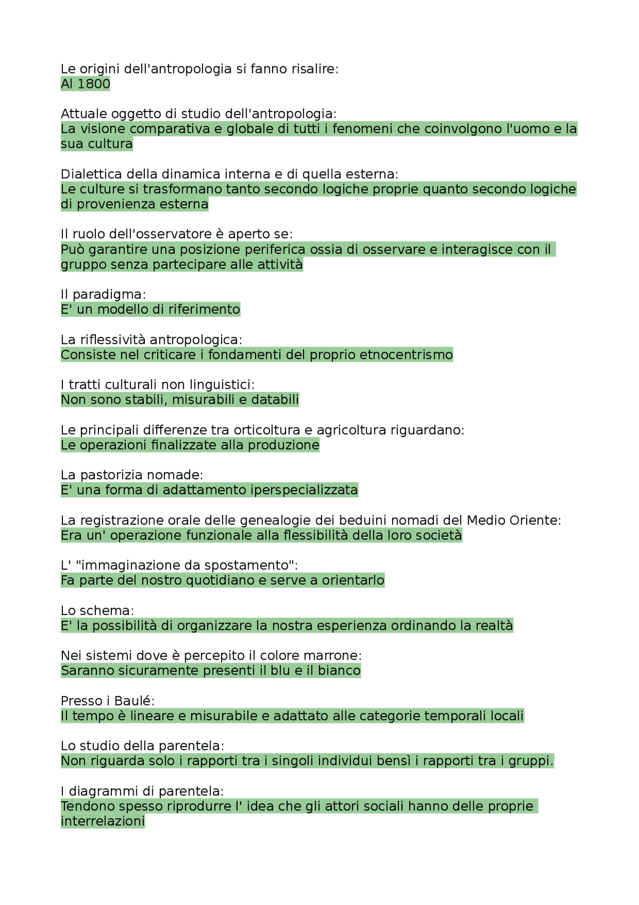 Test Di Antropologia 24 Cfu Pegaso Docsity