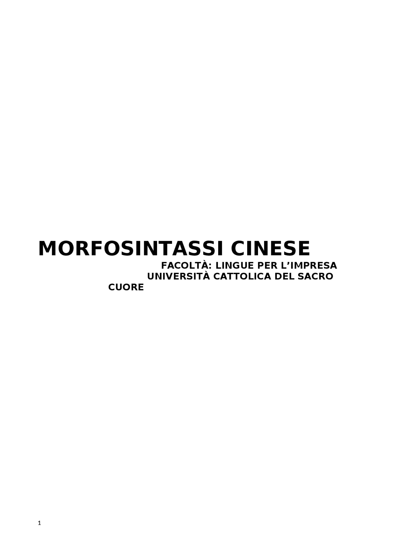 Dispensa Morfosintassi Cinese | Dispense di Lingua Cinese | Docsity