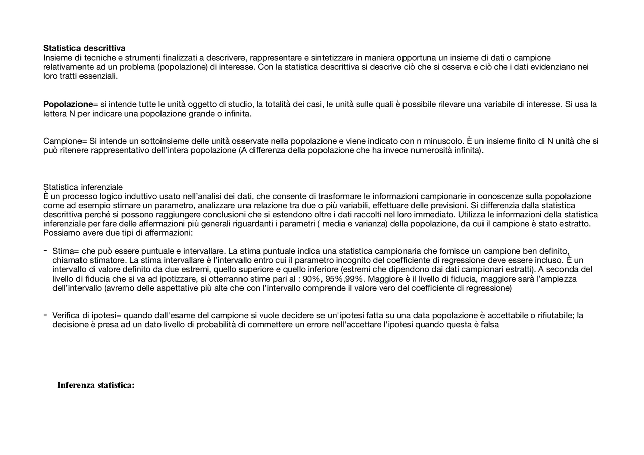 Statistica Avanzata Riassunti Docsity