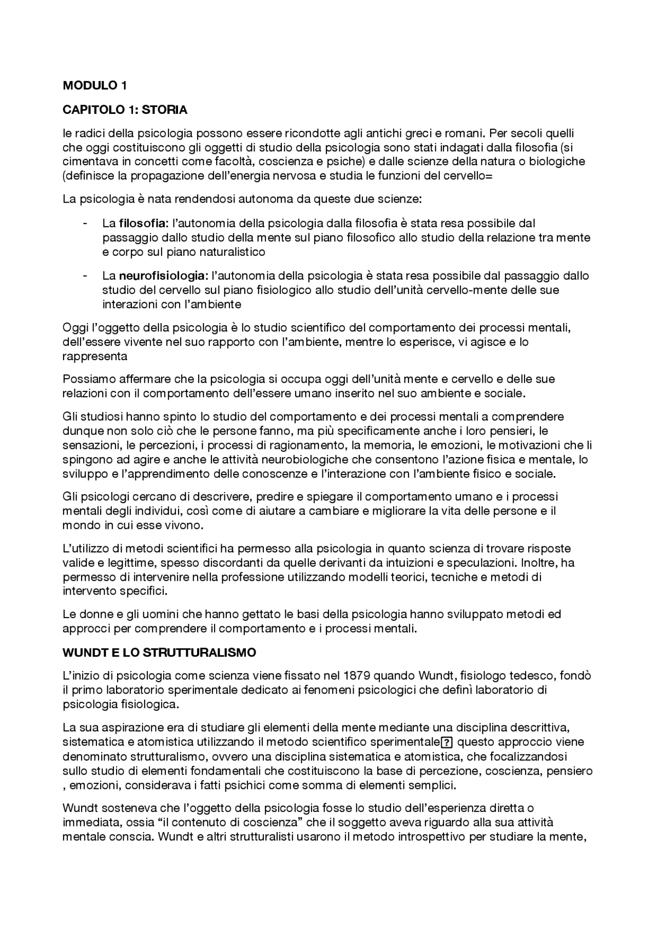 Psicologia Generale Primo Modulo Docsity