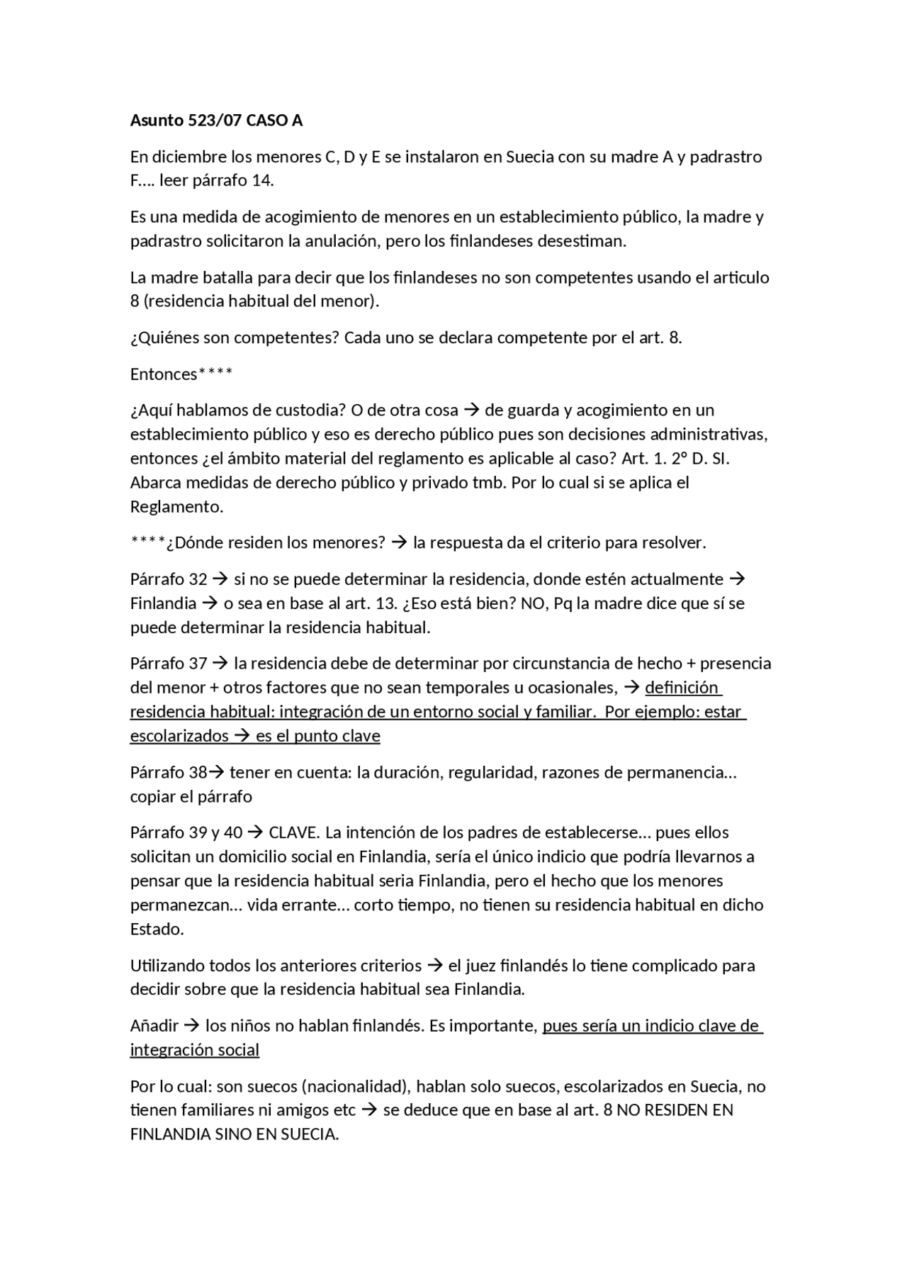 Explicacion de la sentencia CASO A - Docsity