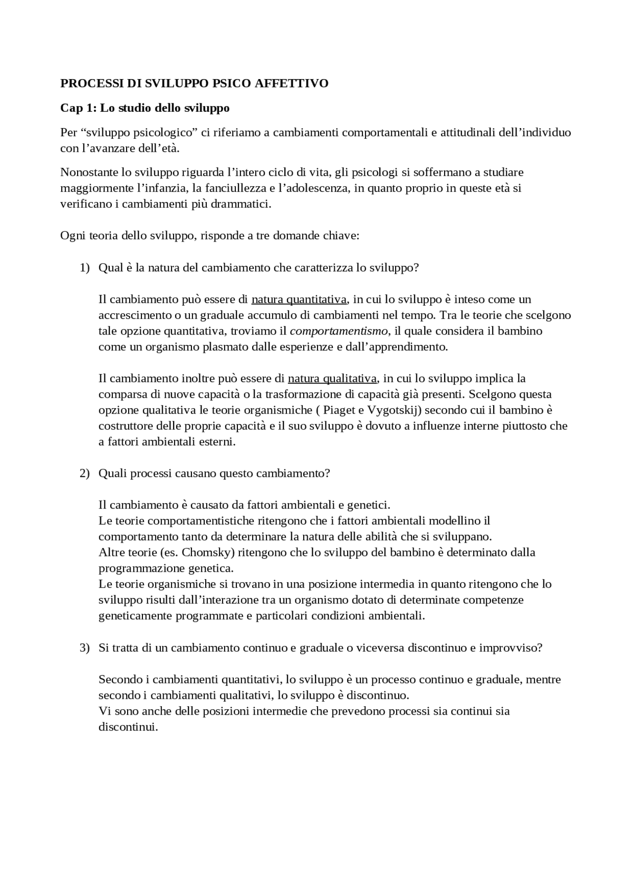 Processi Di Sviluppo Psico Affettivo Docsity