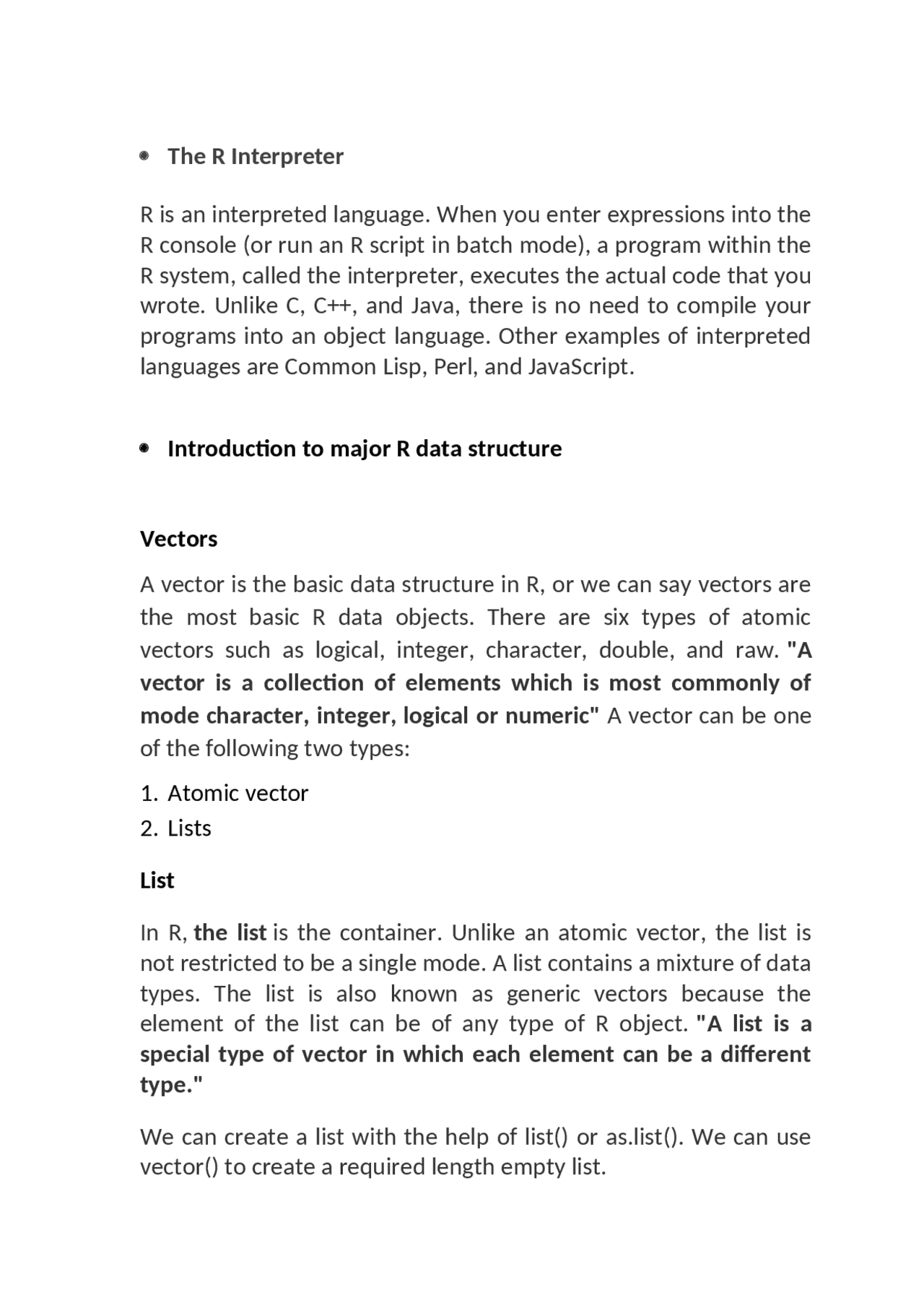 R Programming Unit 1 Lecture Notes Advanced Computer Programming