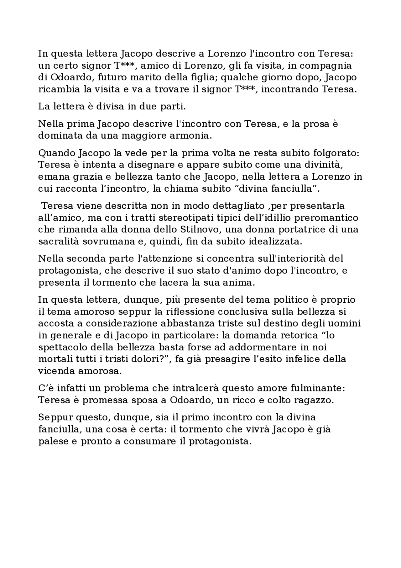 Il primo incontro con Teresa: Analisi | Appunti di Italiano | Docsity