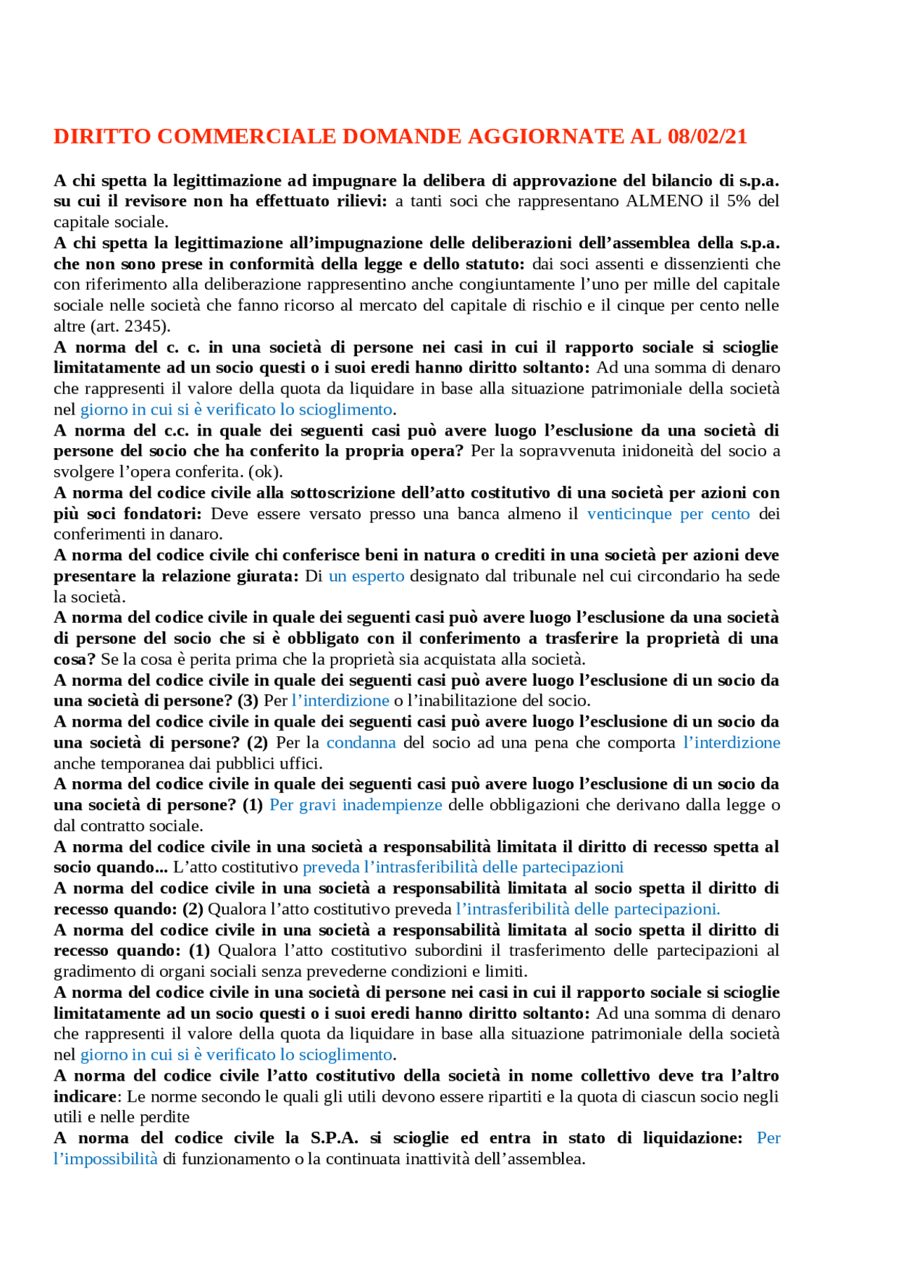 Diritto commerciale paniere pegaso - Docsity